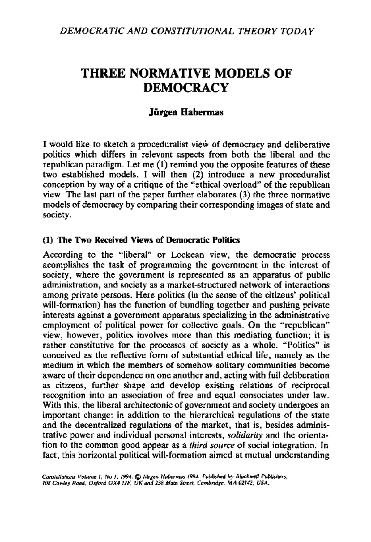 Habermas 3 normative models of democracy - DEMOCRATIC AND ...