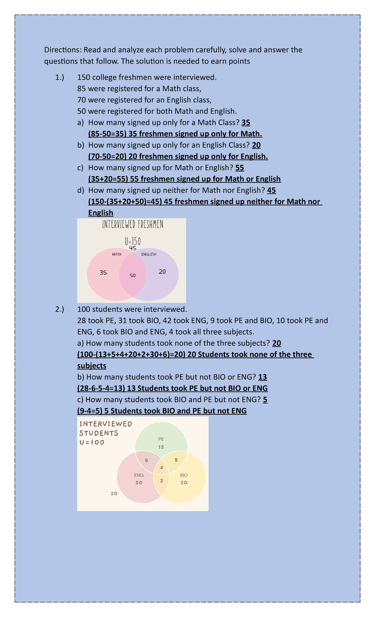 Assignment 1.1 Application of Venn Diagram - Directions: Read and ...
