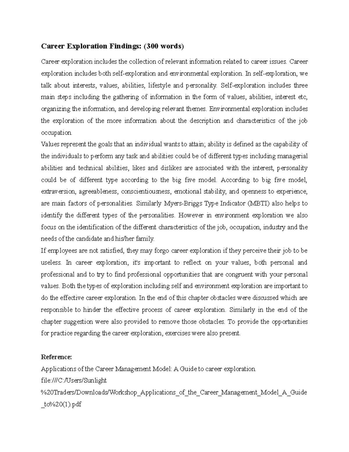 Career Exploration Findings - Career exploration includes both self ...