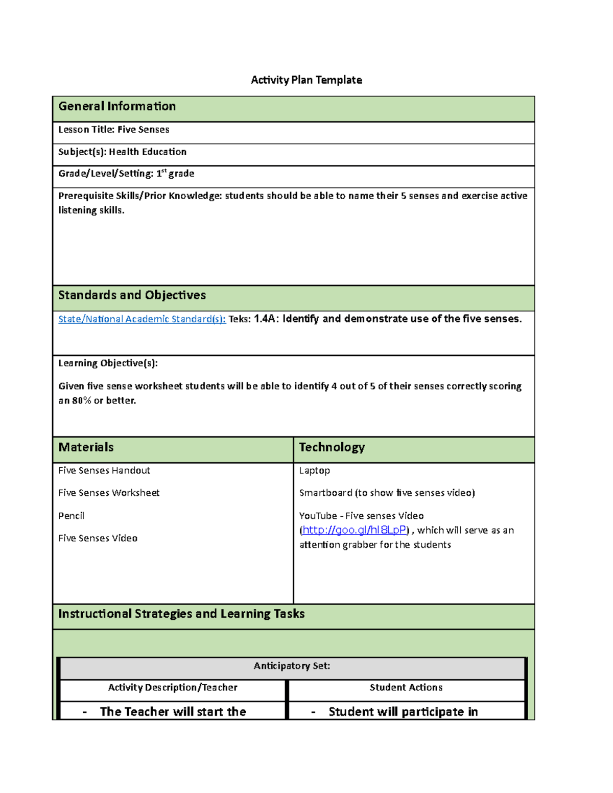 C367 lesson plan (1) completed - Activity Plan Template General ...