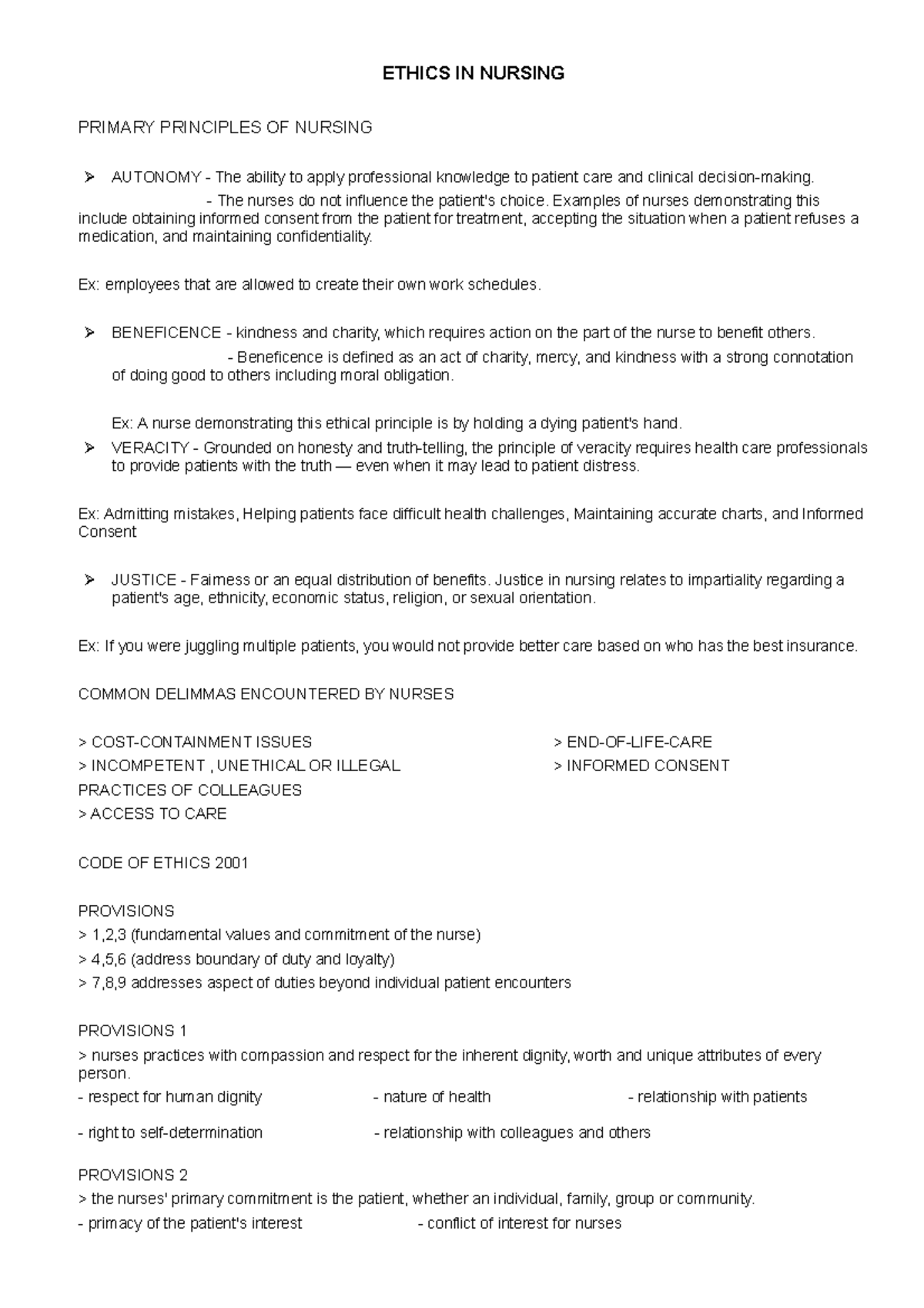 Ethics and principles in nursing - ETHICS IN NURSING PRIMARY PRINCIPLES ...