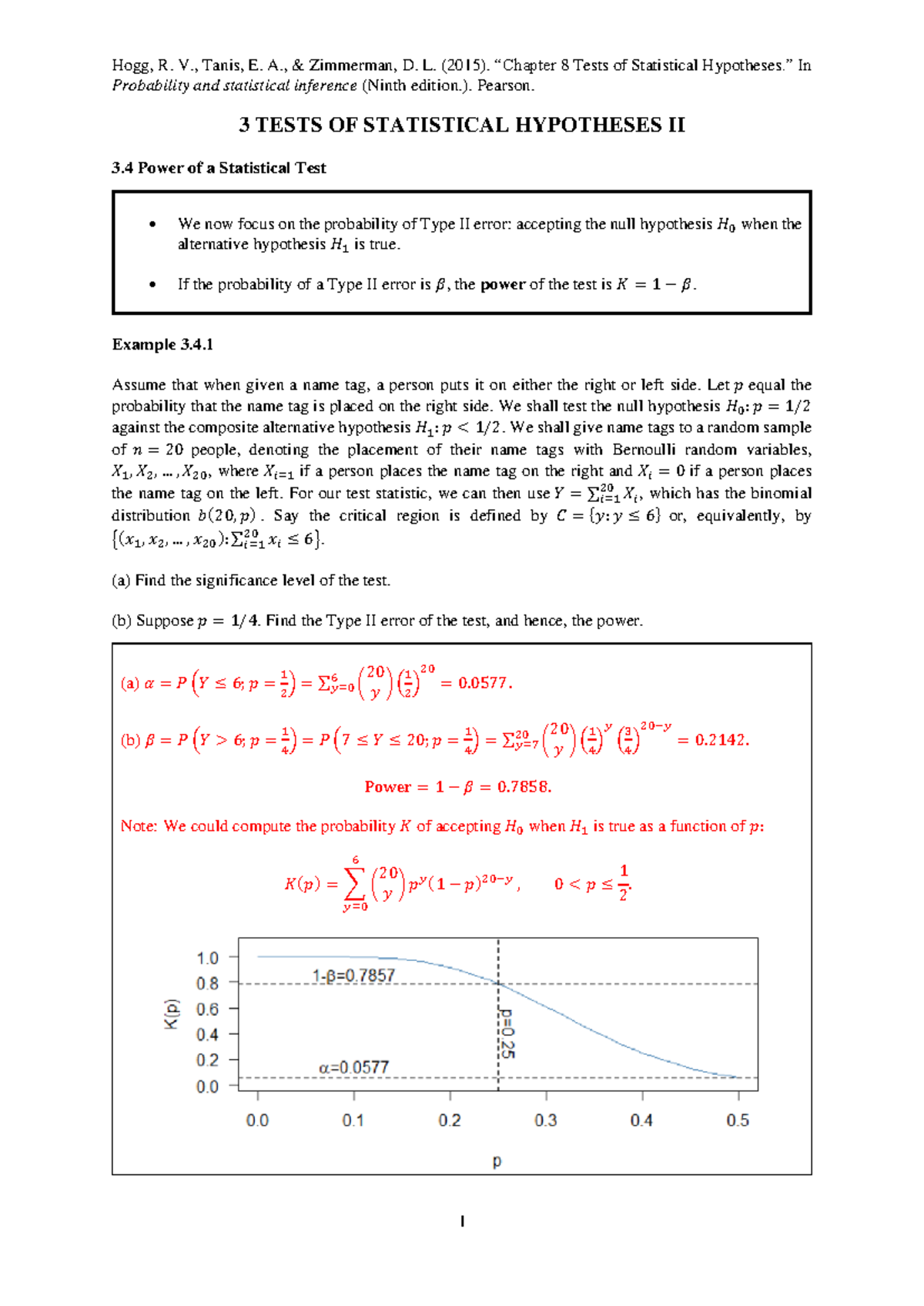 3 Tests of Statistical Hypotheses II - Probability and statistical ...