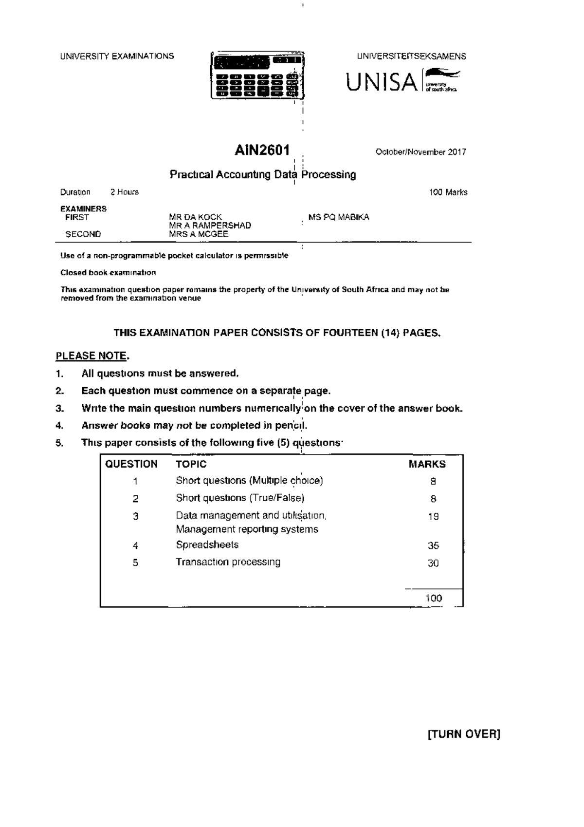 2017 Question Paper - To help students who are studying accounting ...
