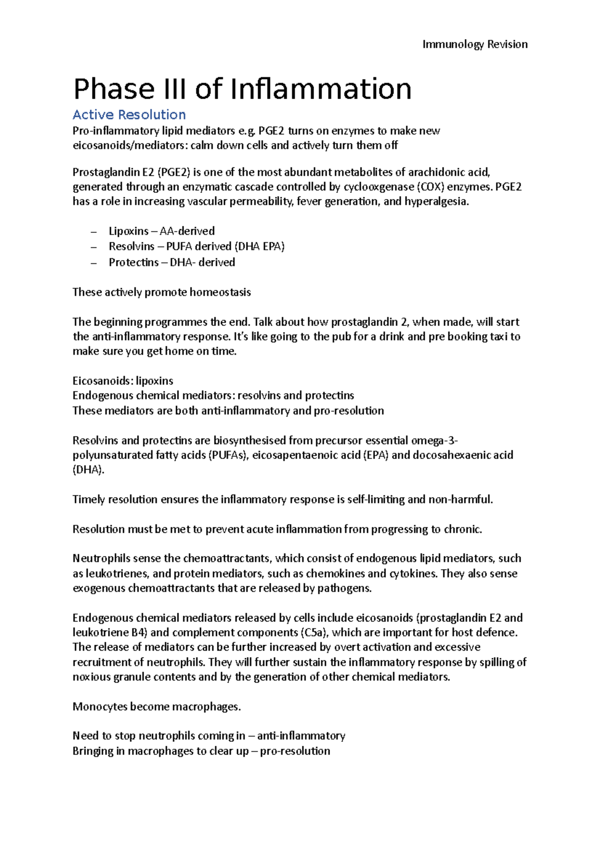 Phase III of Inflammation - Immunology Revision Phase III of ...