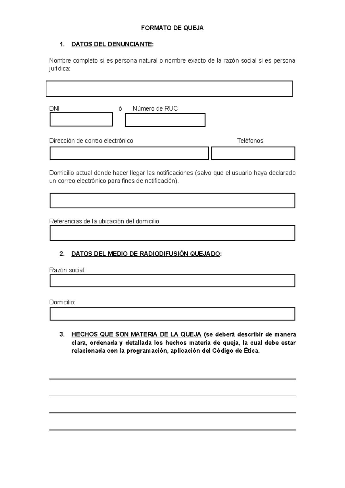 Formulario-de-Queja - Ejemplo de formulario de queja - FORMATO DE QUEJA ...