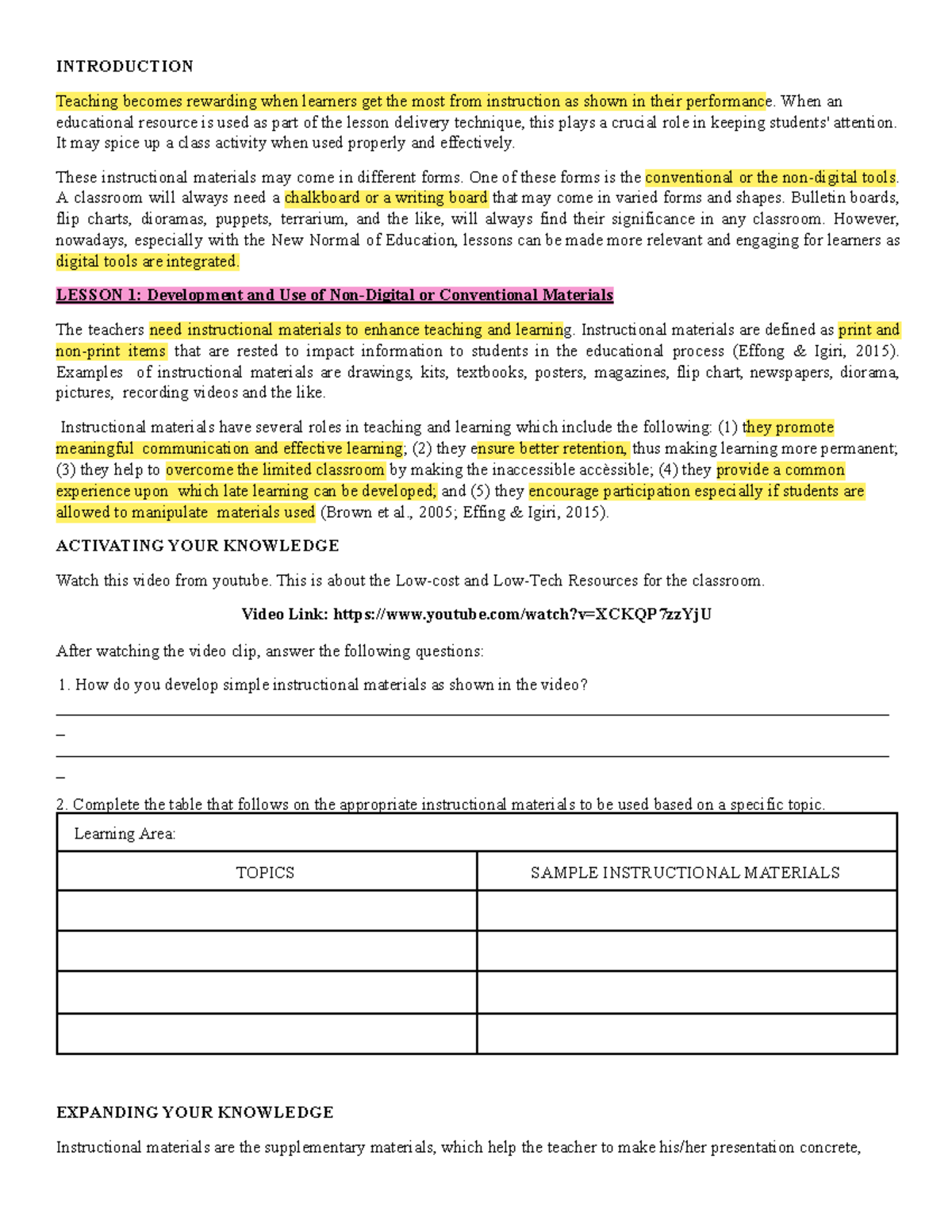 Development and Use of Non-Digital or Conventional Materials ...