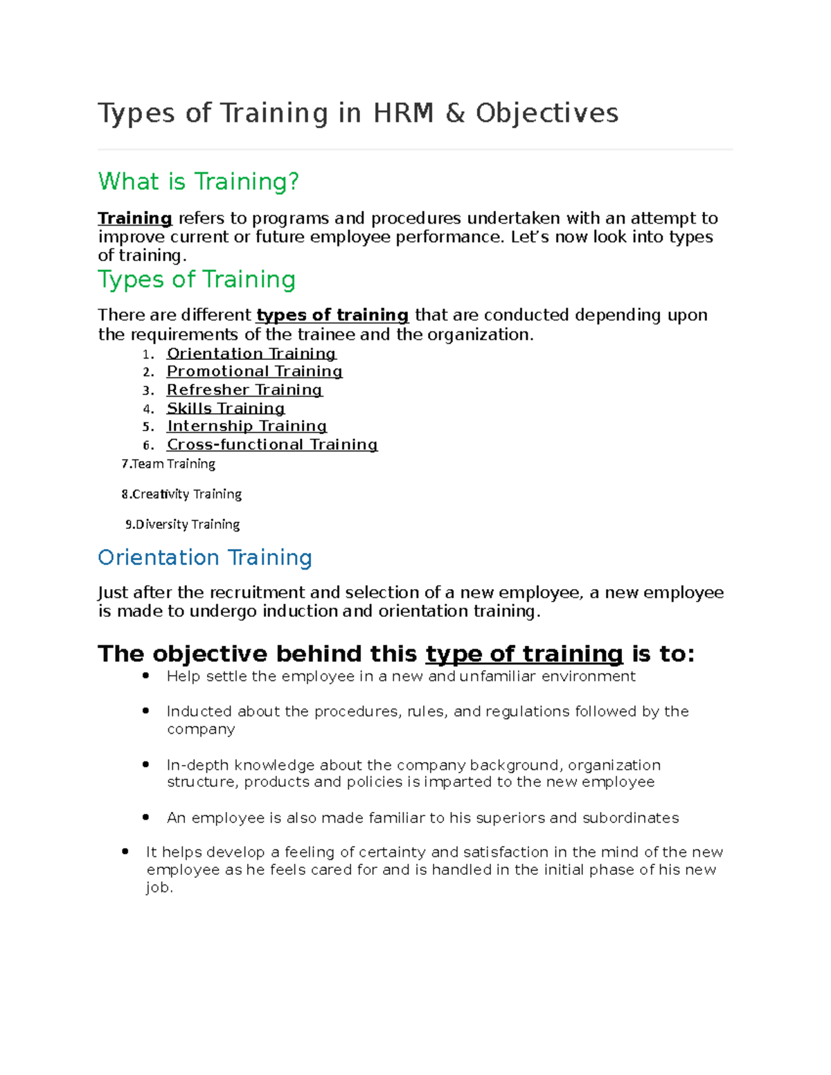 Document 20 - Lecture note - Types of Training in HRM & Objectives What ...