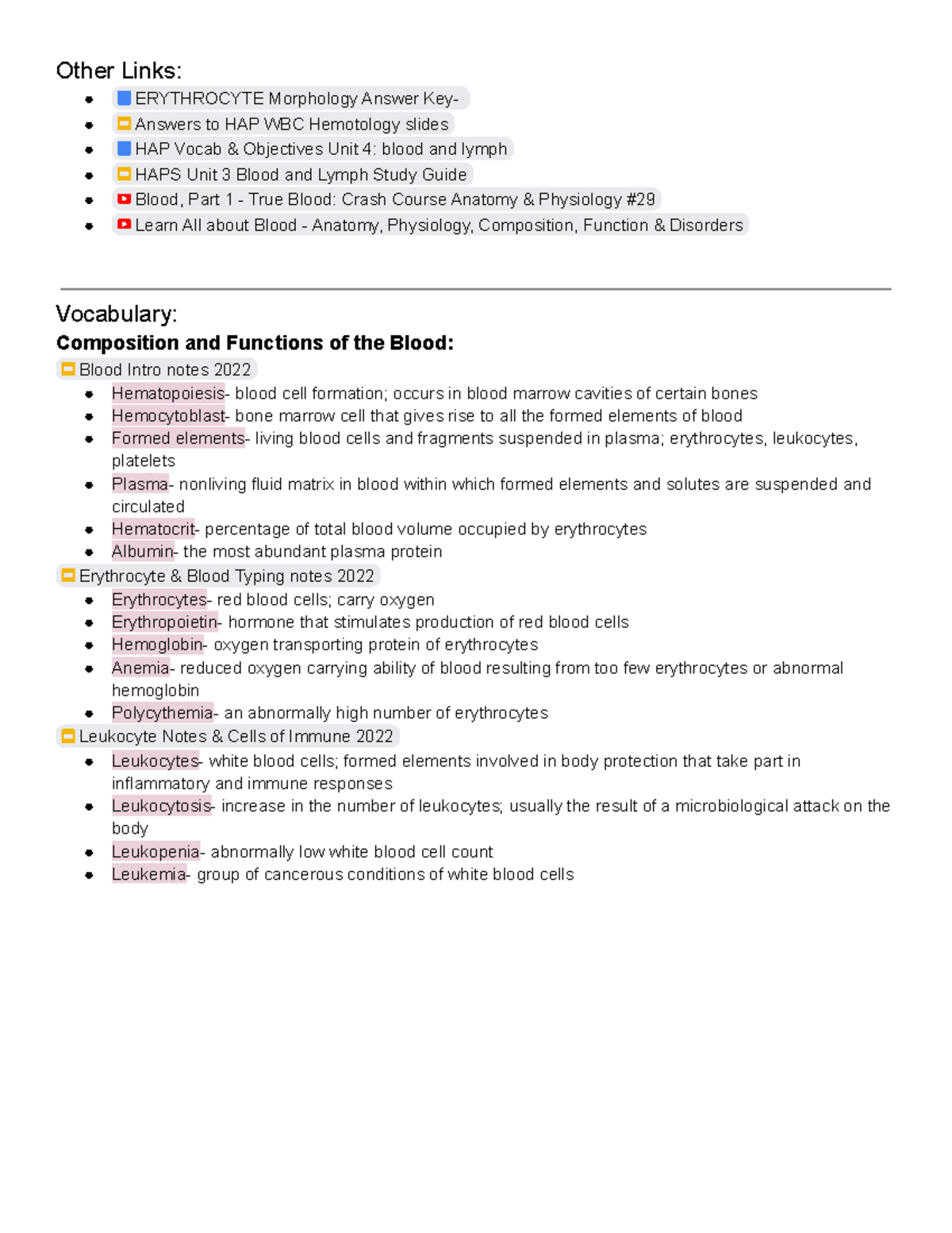 HAPS Notes on Blood - Other Links: ERYTHROCYTE Morphology Answer Key ...