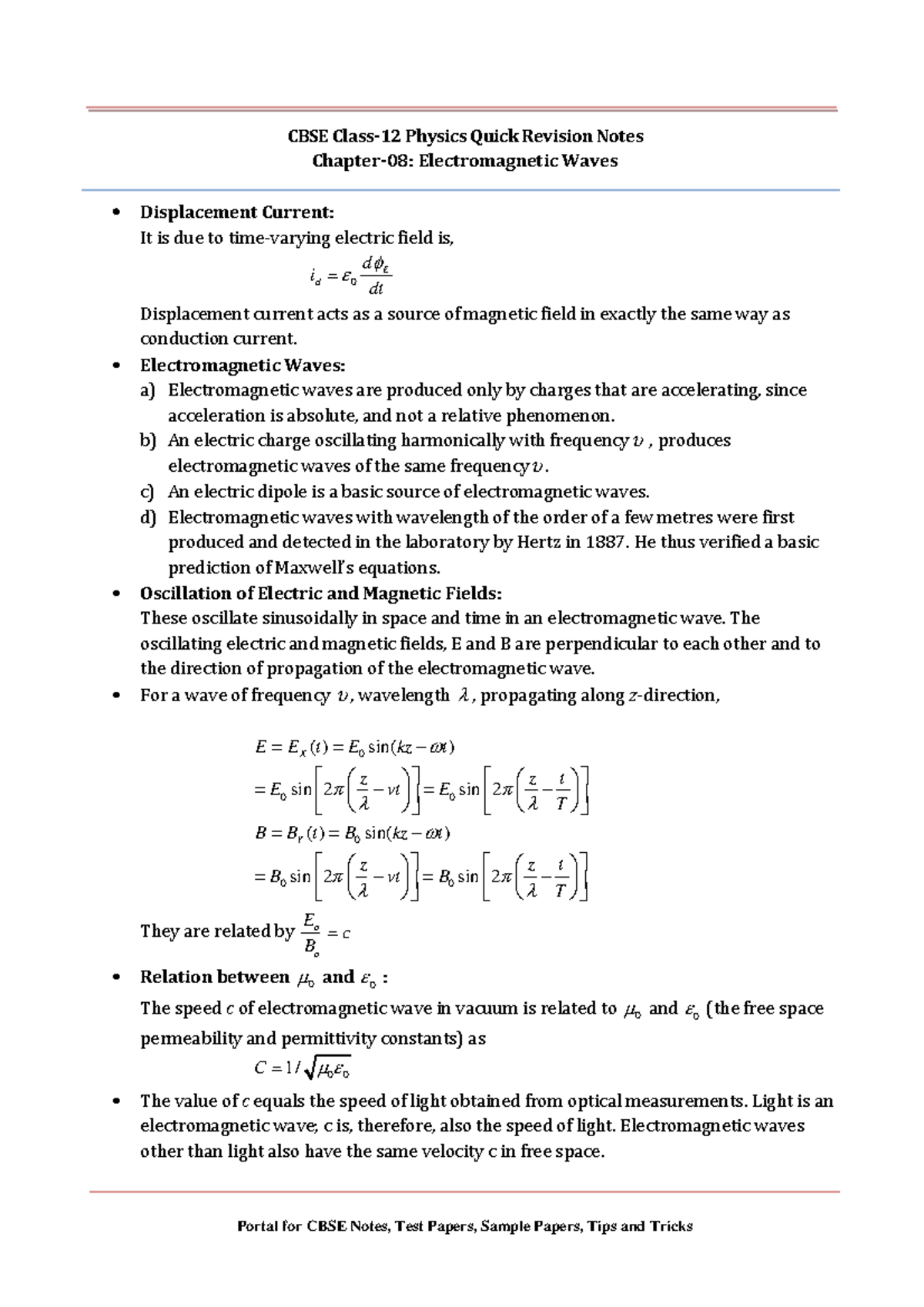 12 physics notes ch08 electromagnetic waves - Portal for CBSE Notes ...