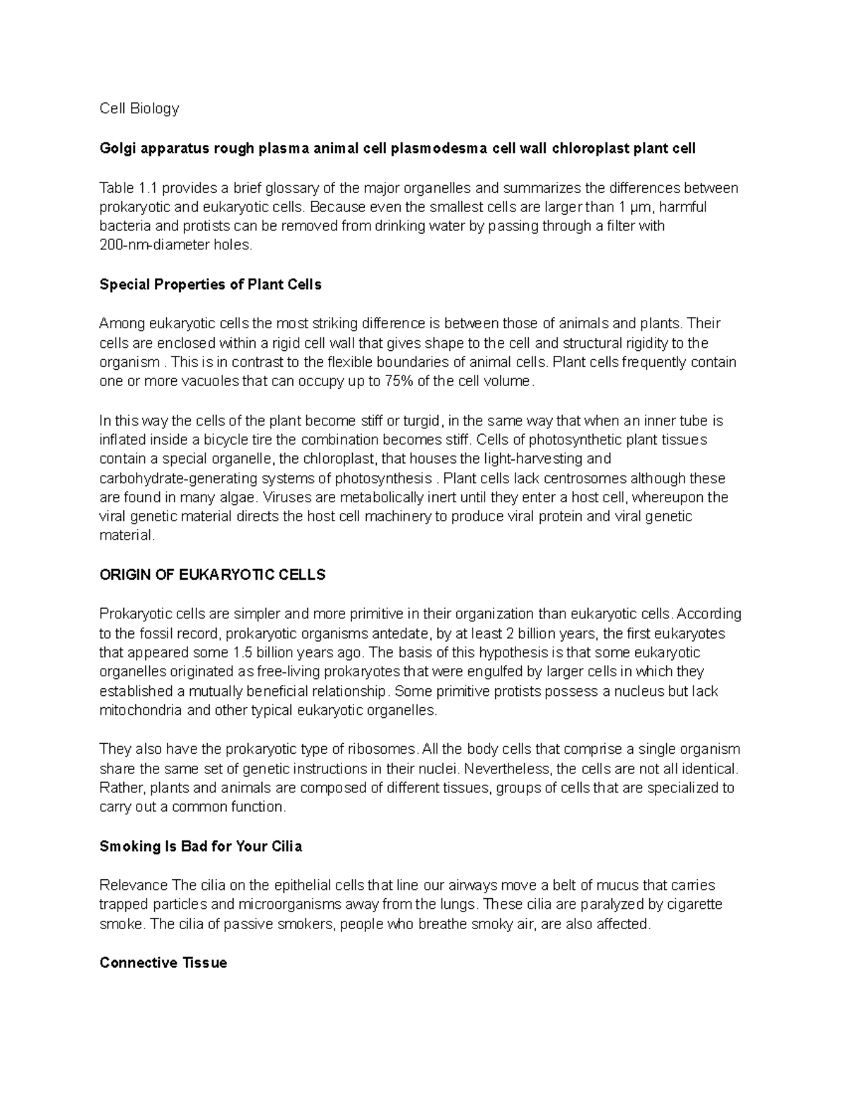 Cell Biology 2 - notes - Cell Biology Golgi apparatus rough plasma ...