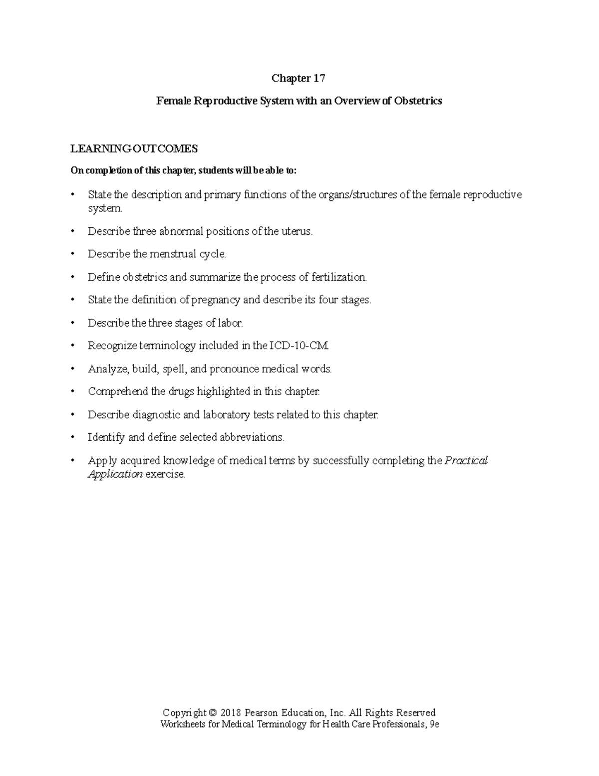 Chapter 17 Worksheet - Chapter 17 Female Reproductive System with an ...
