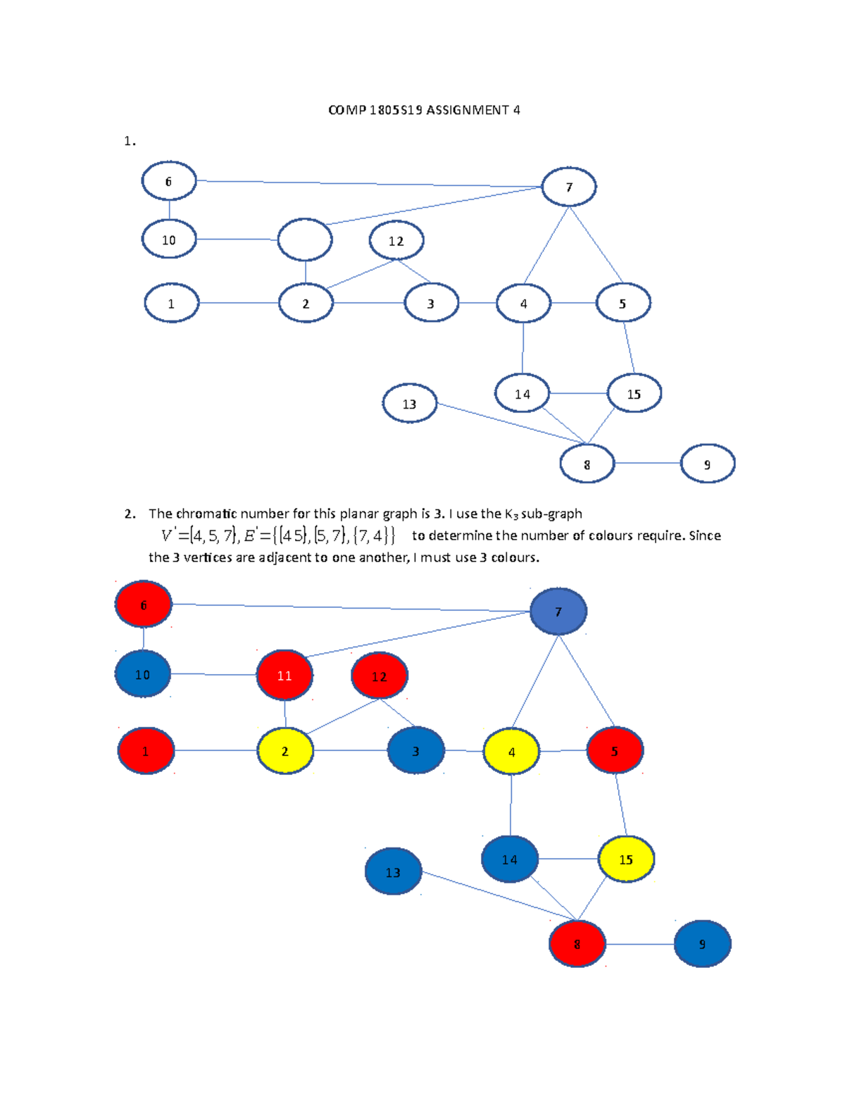 Assignment 4 Solution S19 - COMP 1805S19 ASSIGNMENT 4 1. 6 7 10 11 1 2 ...