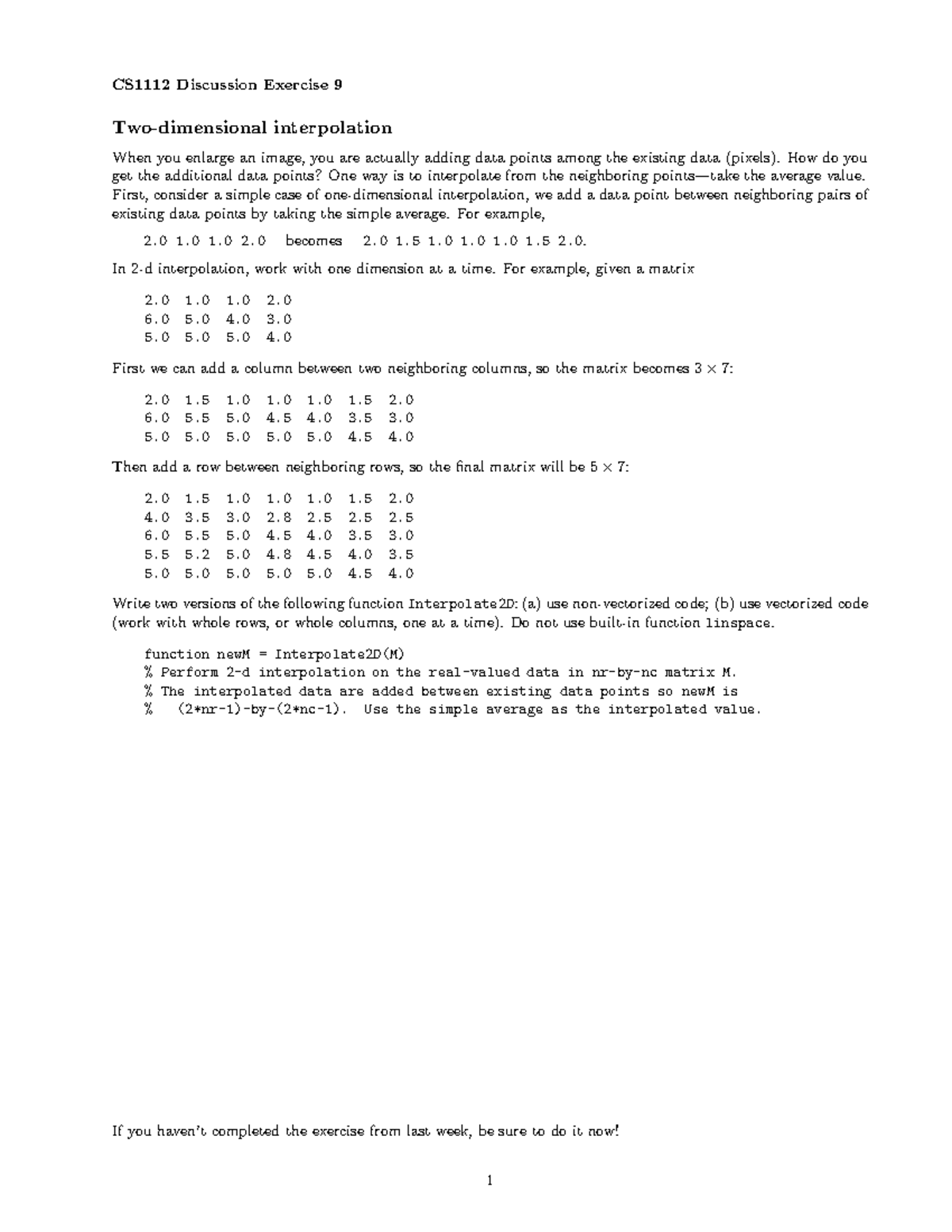 Sec9 Lab From Cs 1112 By Professor Daisy Fan During Fall 2014 Cs1112 Discussion Exercise 9