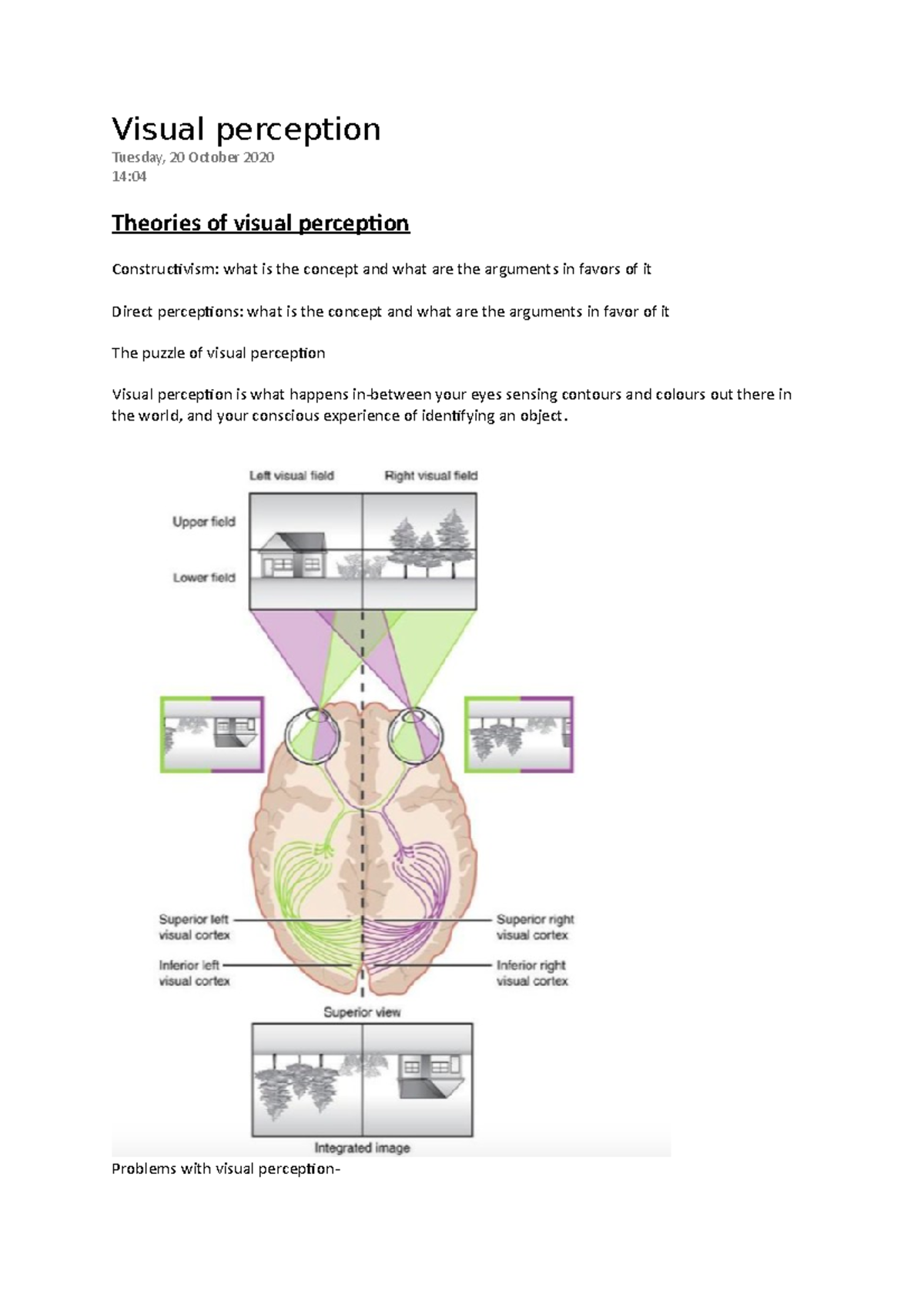 Visual perception - Visual perception Tuesday, 20 October 2020 14 ...