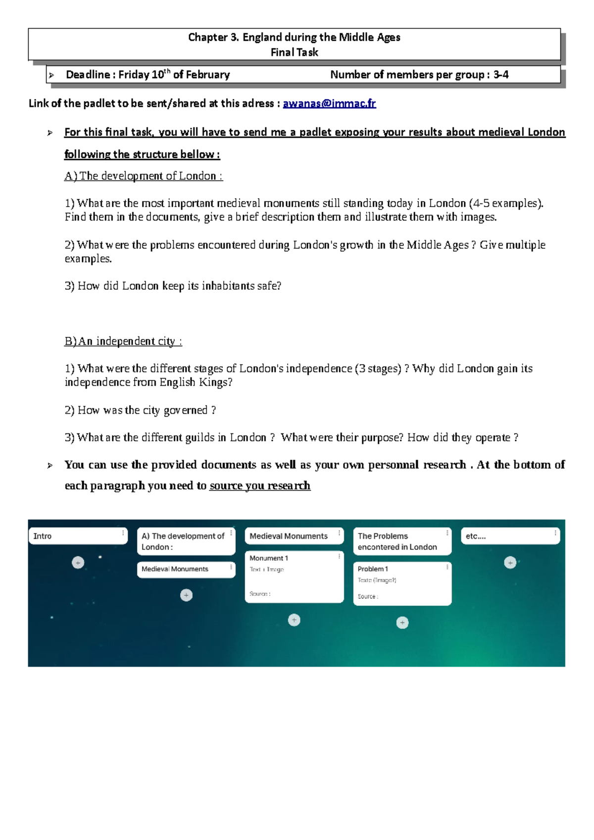 DNL Medieval Final task - Chapter 3. England during the Middle Ages Final Task Deadline : Friday ...