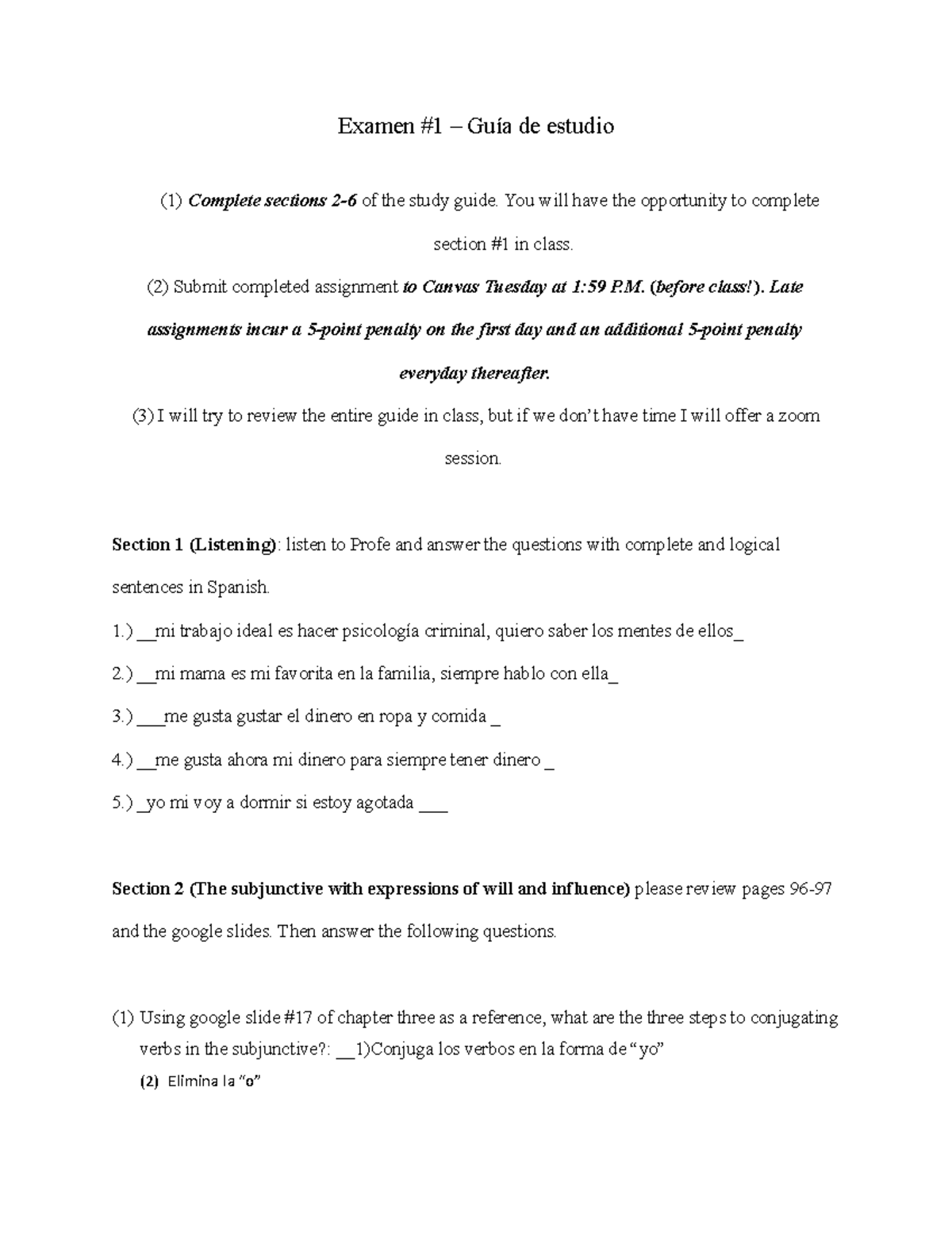 Examen+2StudyGuide - Examen #1 – Guía de estudio (1) Complete sections ...