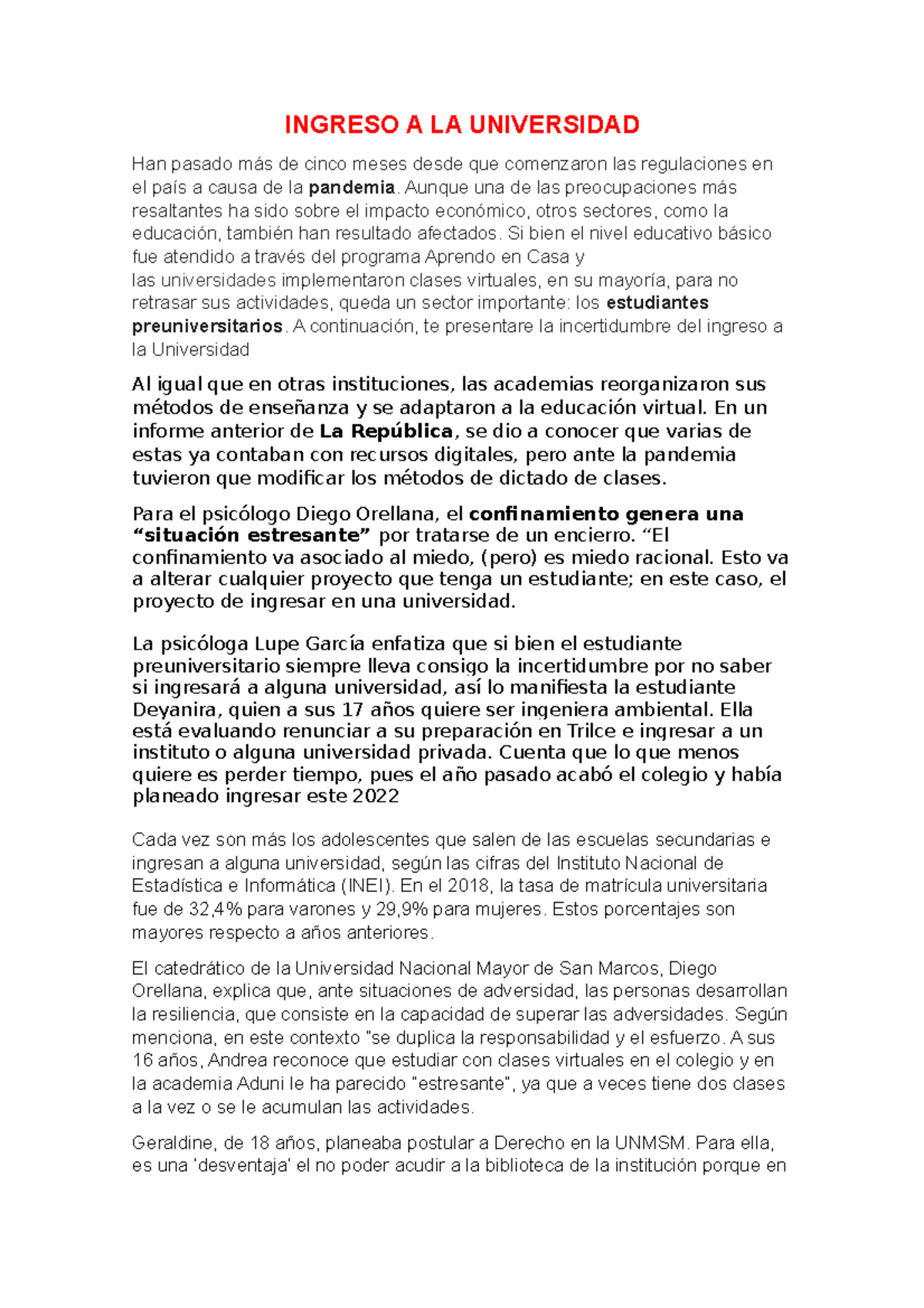 Ingreso A LA Universidad - INGRESO A LA UNIVERSIDAD Han pasado más de ...