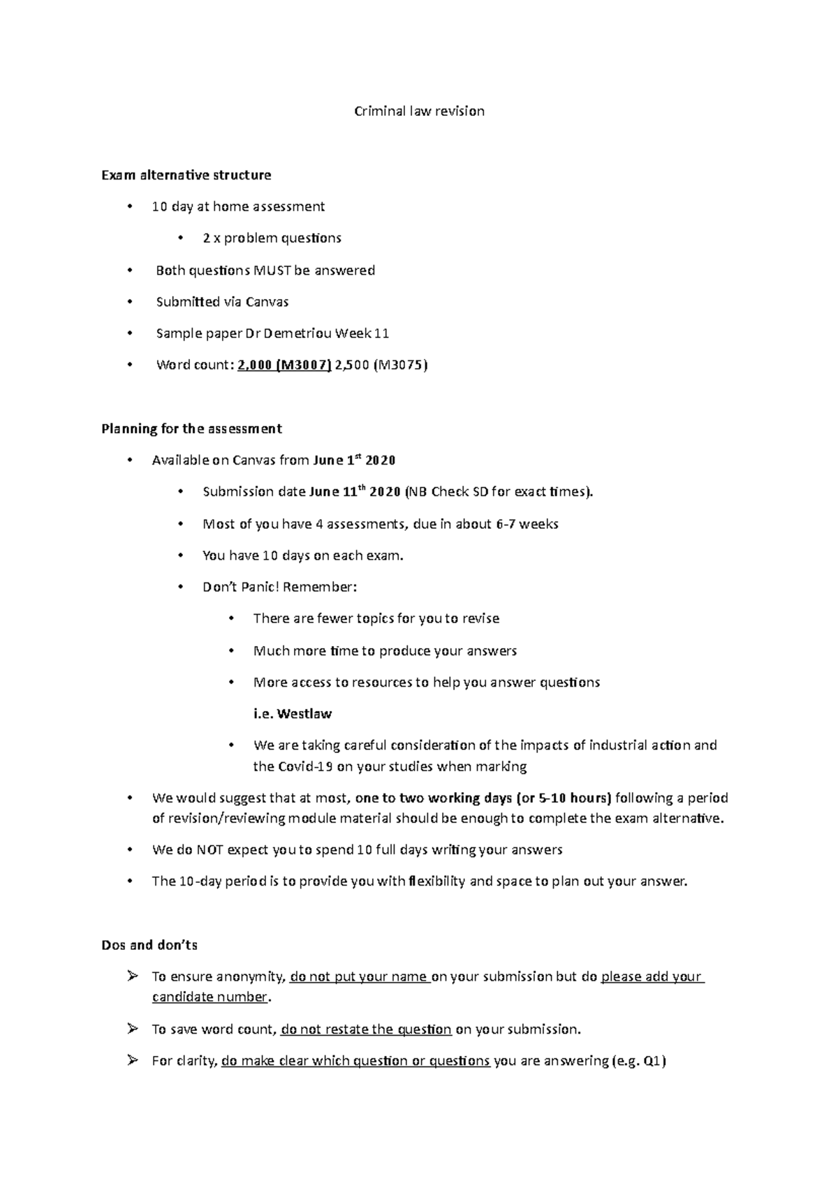 Criminal law revision lectures - Criminal law revision Exam alternative ...