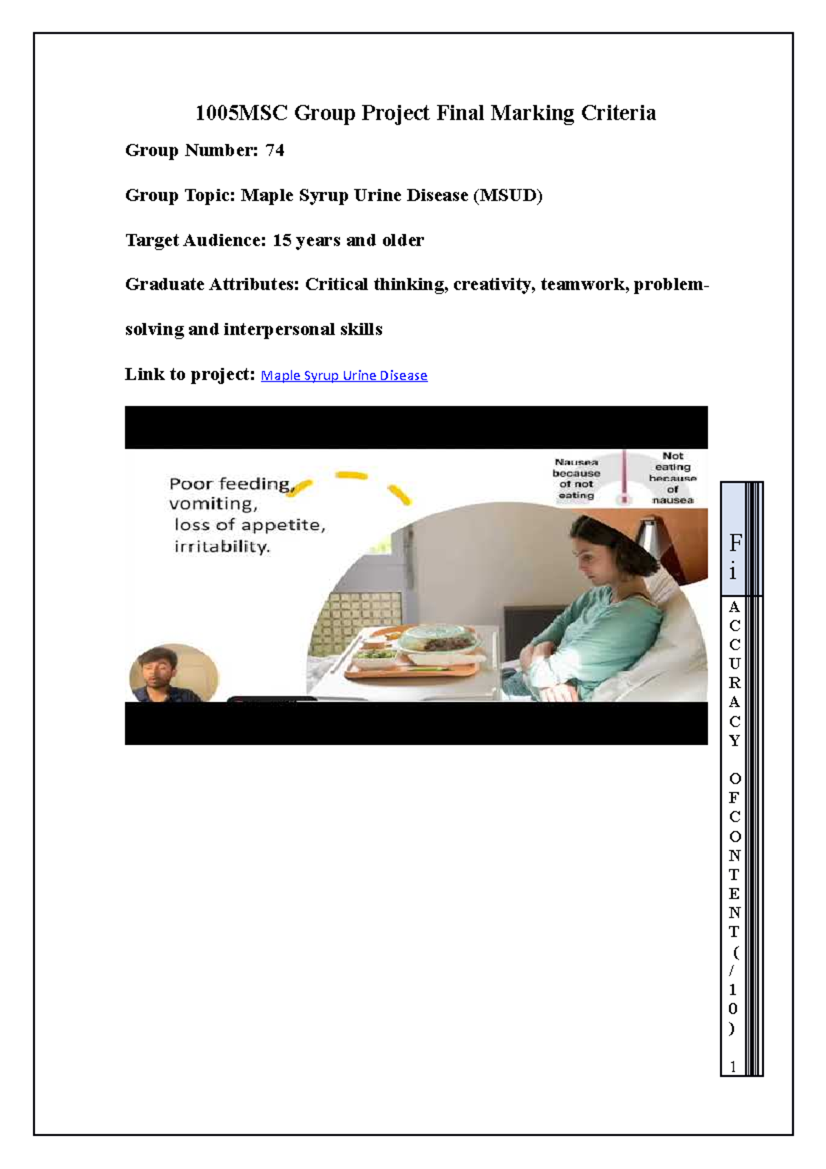 Final Group Project Marking Criteria(1)(1) - 1005MSC Group Project ...