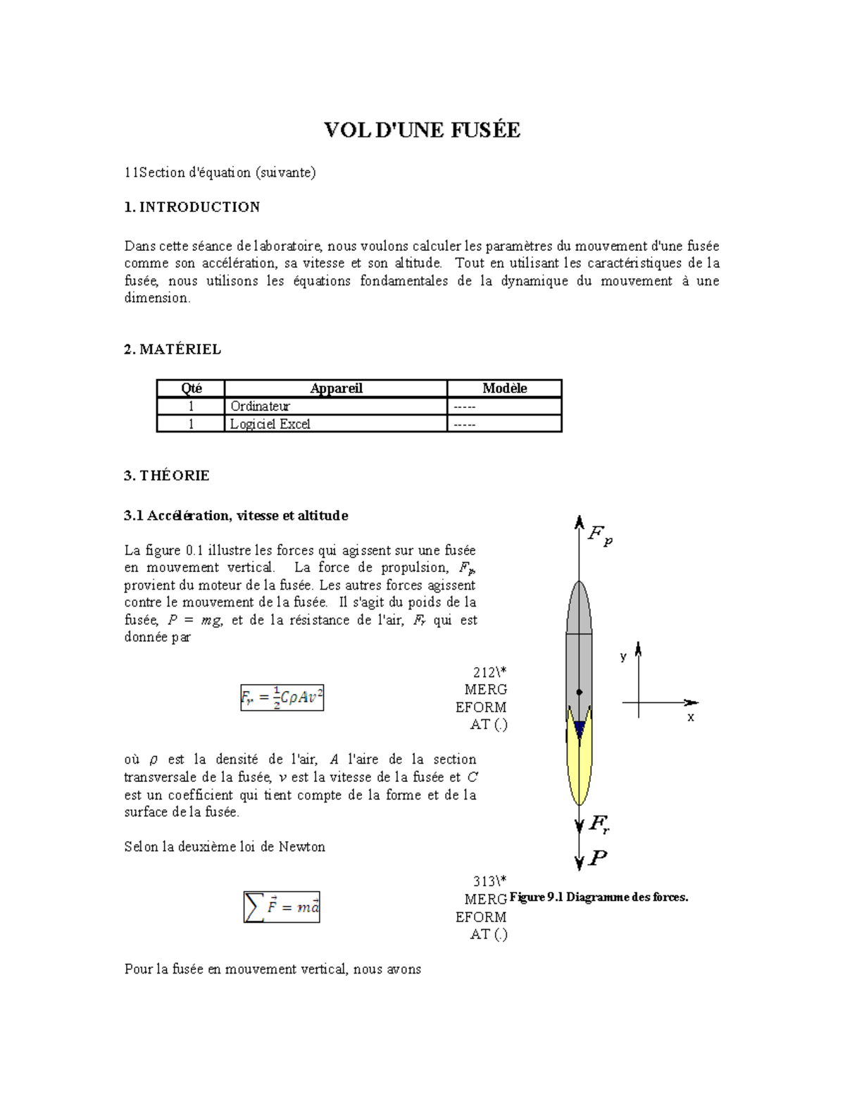 Vol dune fusee - Protocole - Fp F r P x y Figure 9 Diagramme des forces ...