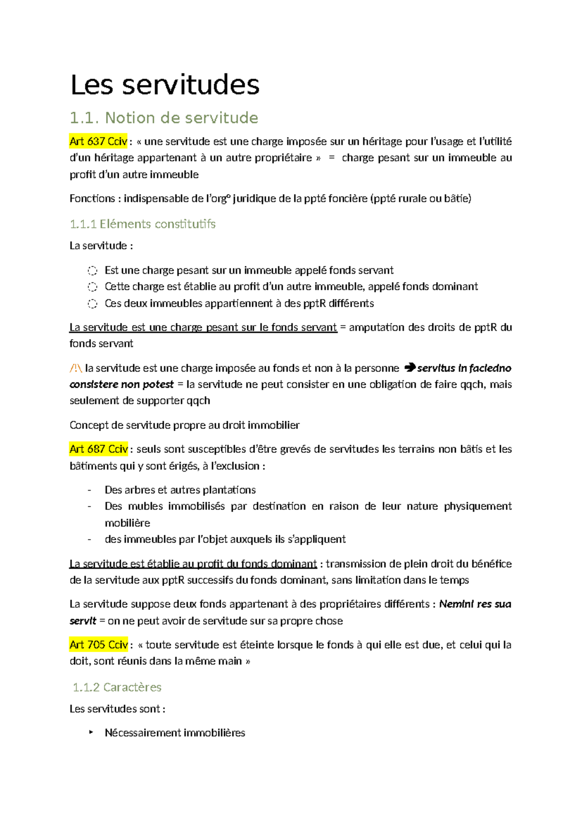 Fiche - Les servitudes (droit des biens) - Les servitudes 1. Notion de ...
