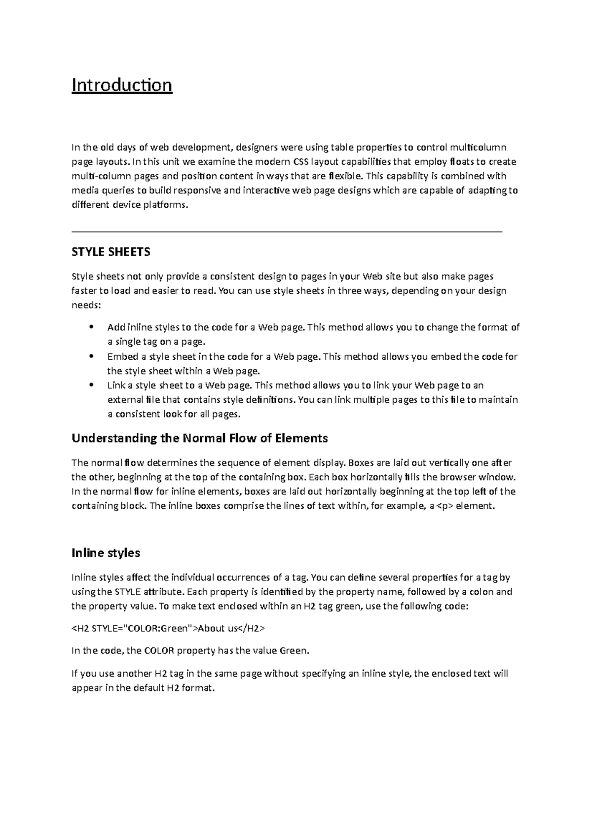 Style Sheets Introduction In The Old Days Of Web Development Designers Were Using Table