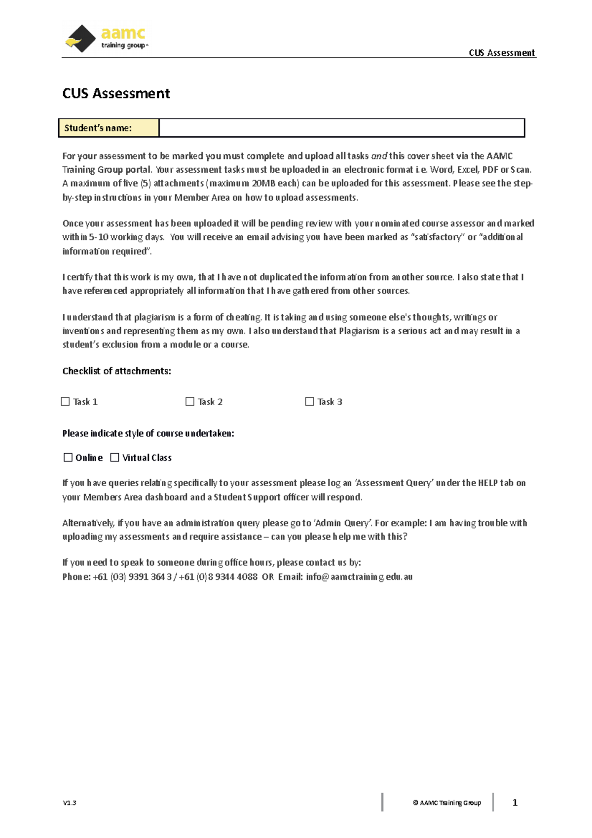 CUS Assessment v1 - case study - CUS Assessment Student’s name: For ...
