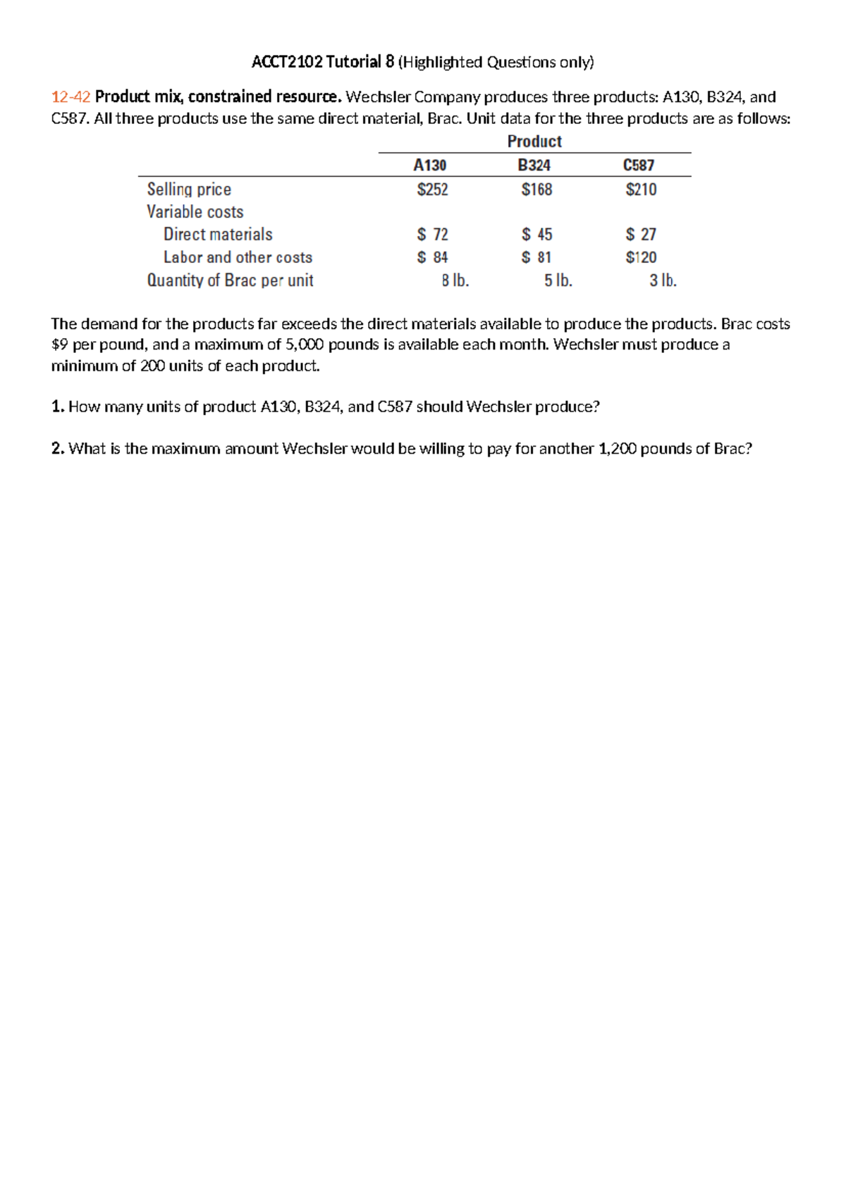ACCT2102 Tutorial Question 8 - ACCT2102 Tutorial 8 (Highlighted ...