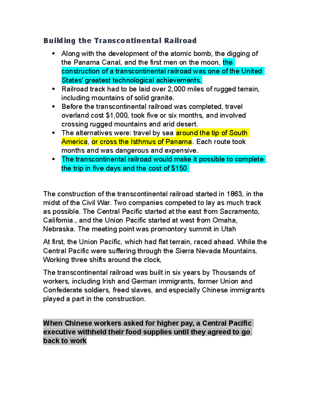 Building the Transcontinental Railroad - Railroad track had to be laid ...