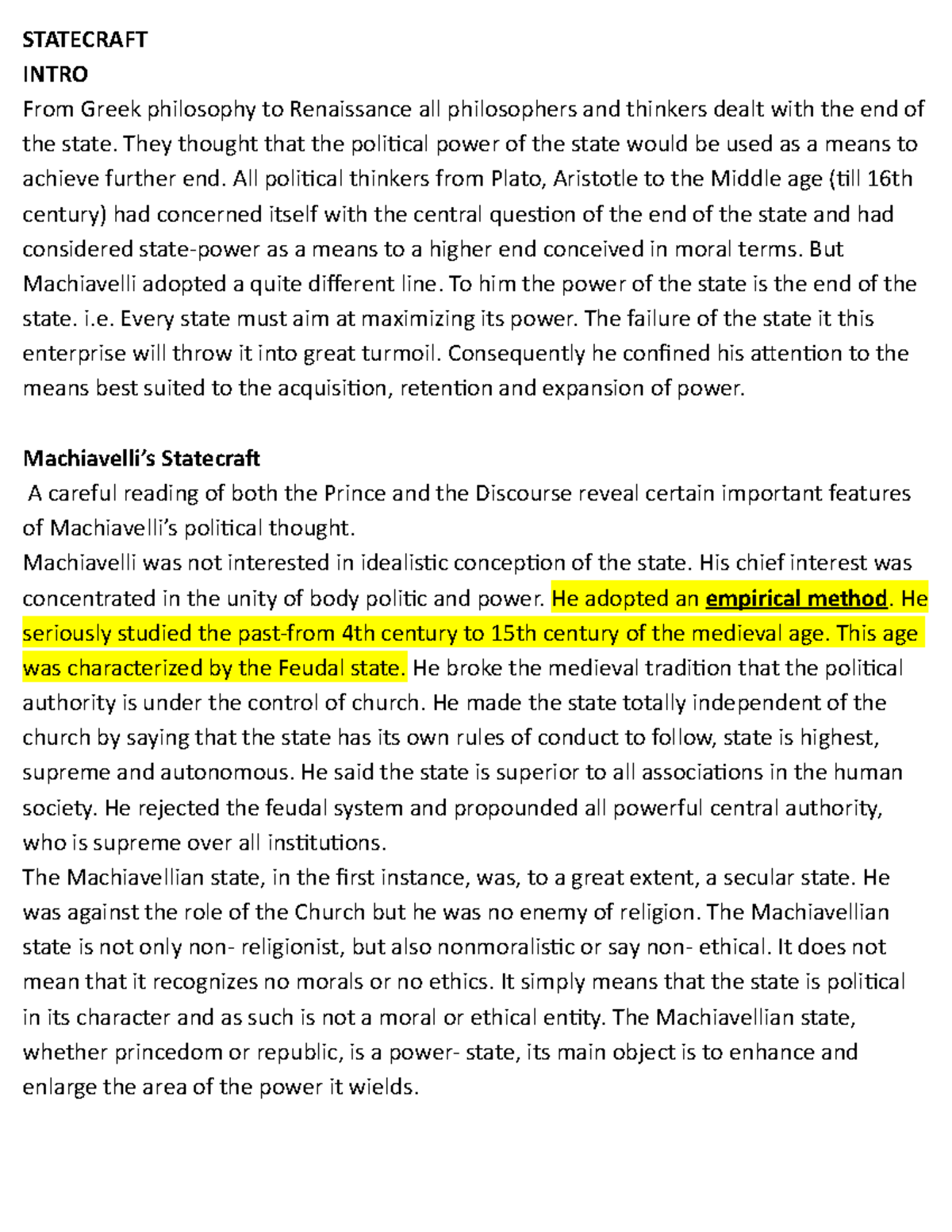 Machiavelli Statecraft and its basic components - STATECRAFT INTRO From ...