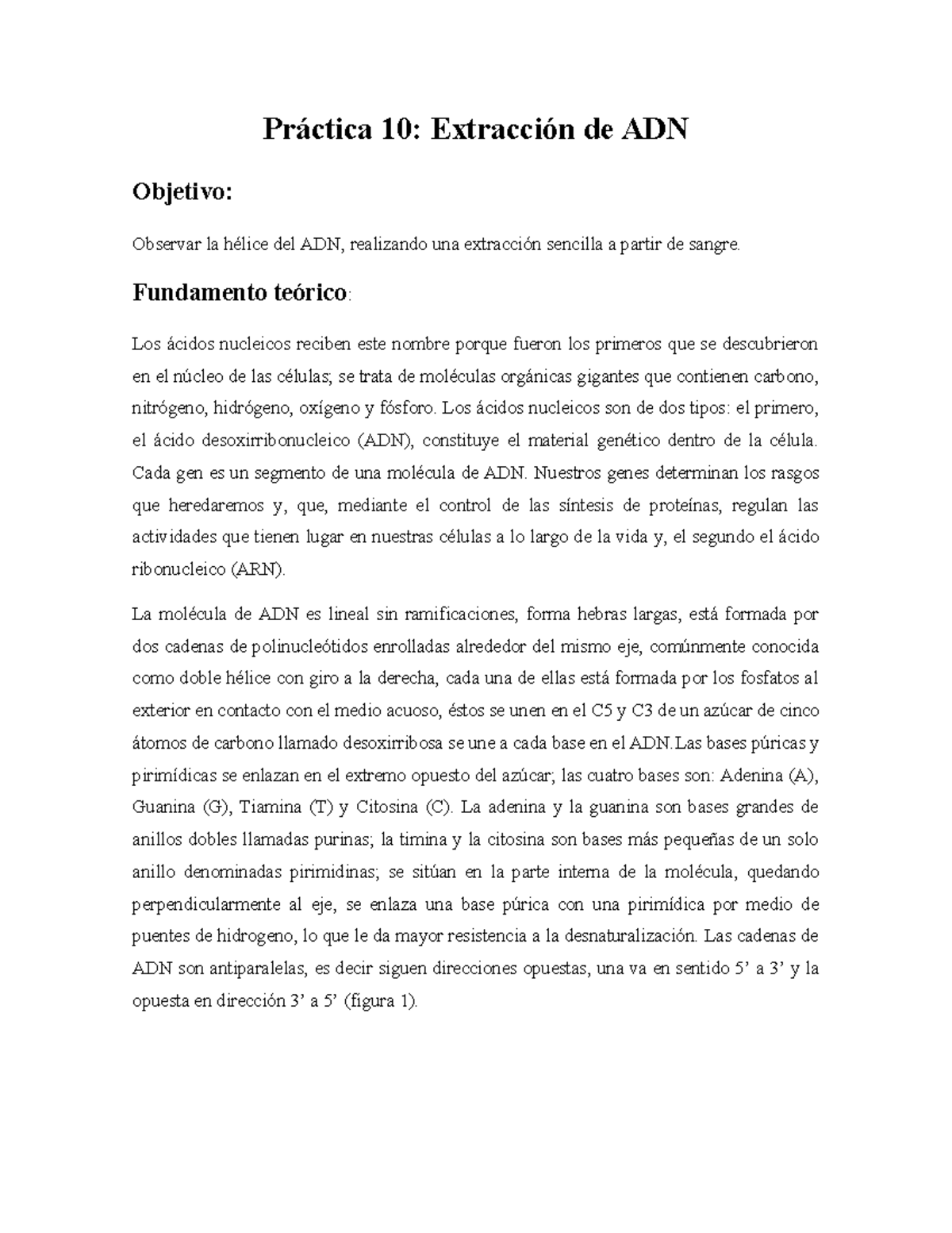 Práctica 10 Extracción de ADN - Práctica 10: Extracción de ADN Objetivo: Observar la hélice del ...