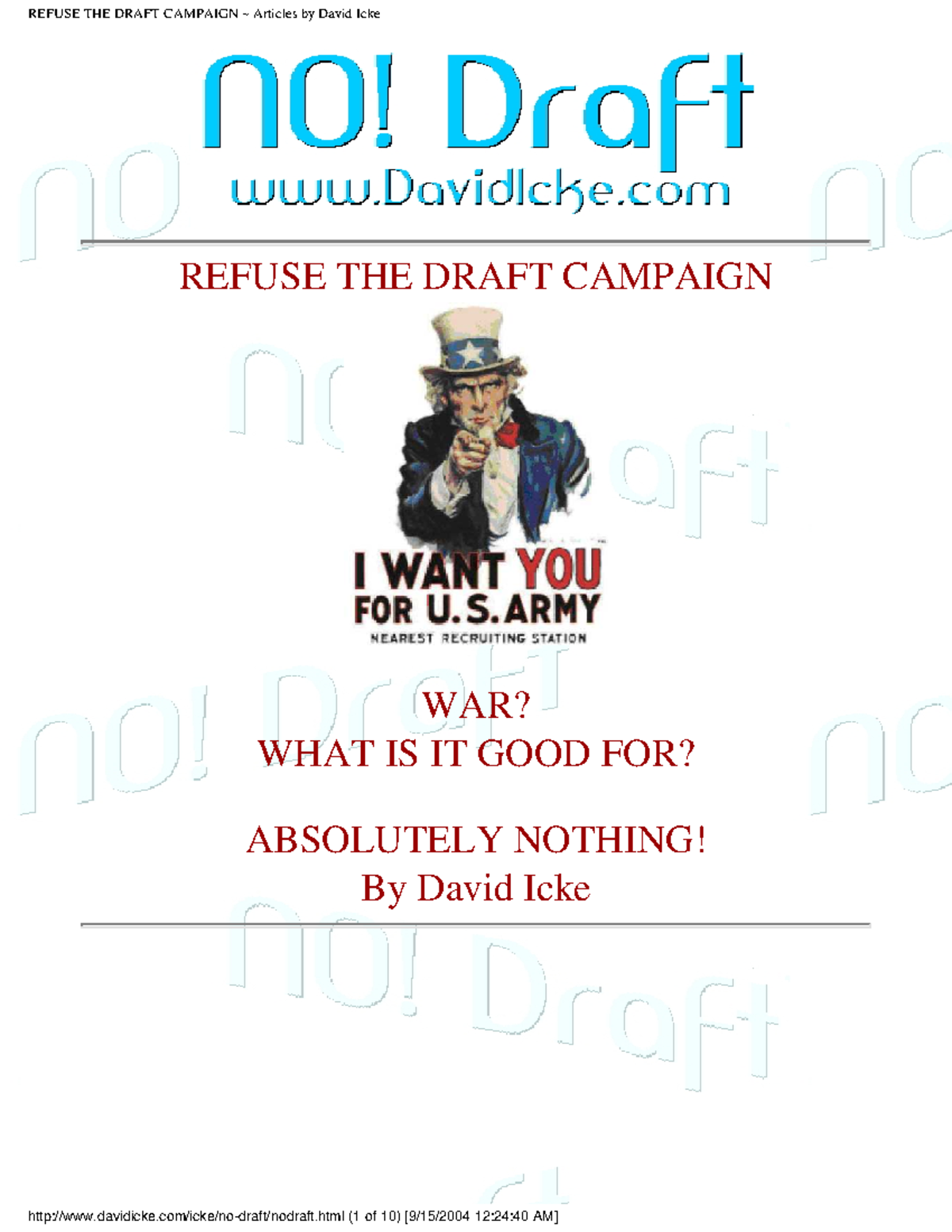 David Icke Say No To The Draft - REFUSE THE DRAFT CAMPAIGN WAR? WHAT IS ...
