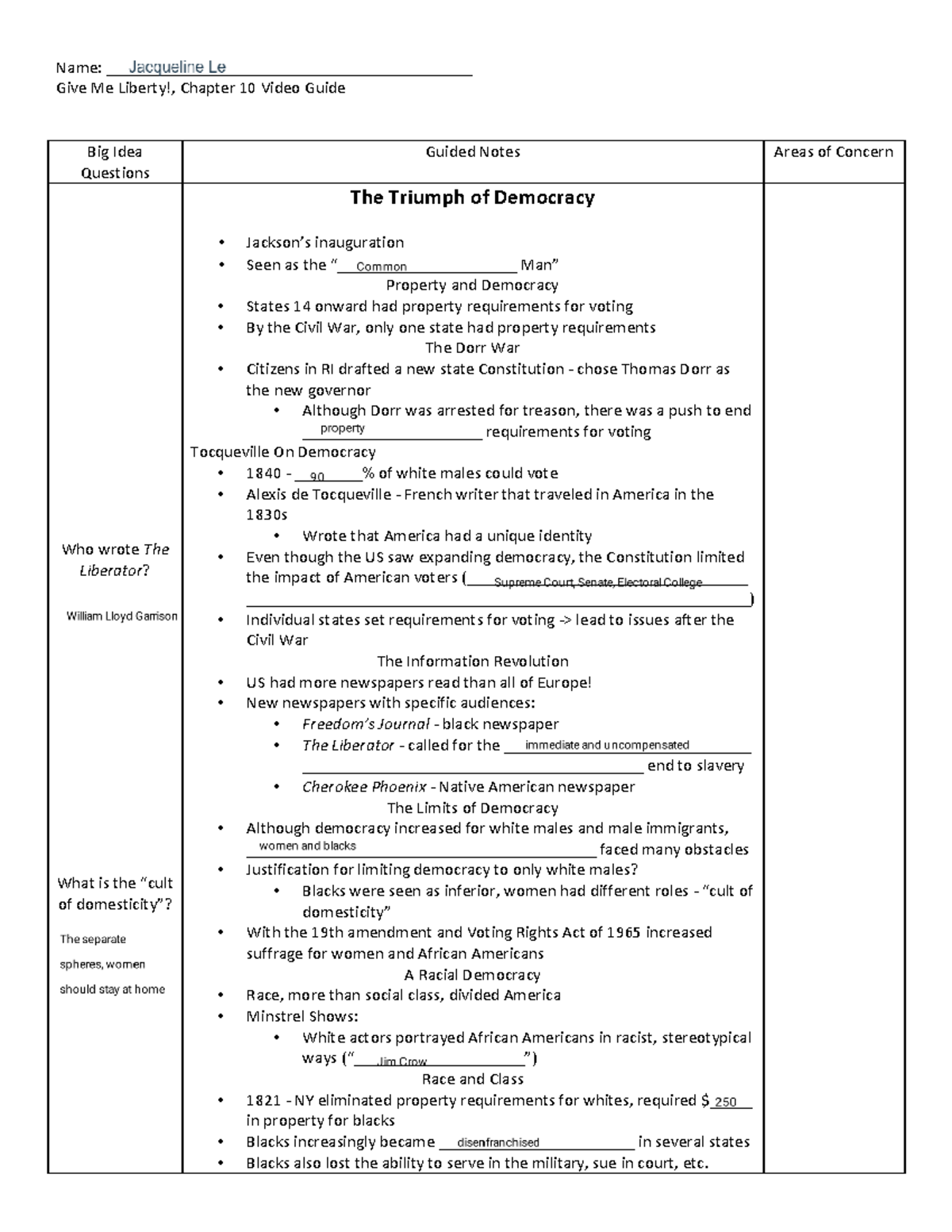 Give Me Liberty: Fill-in-the-blank | Chapter 10 Notes - Name: - Studocu