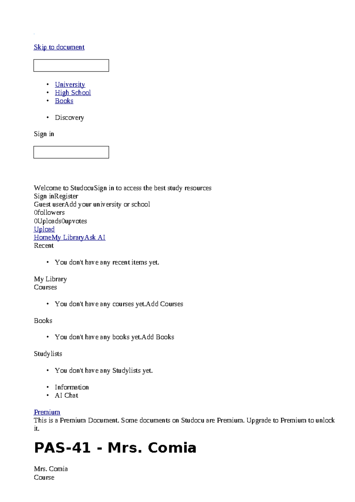 Pas 41 mrs comia - Object 1 Skip to document • University • High School ...