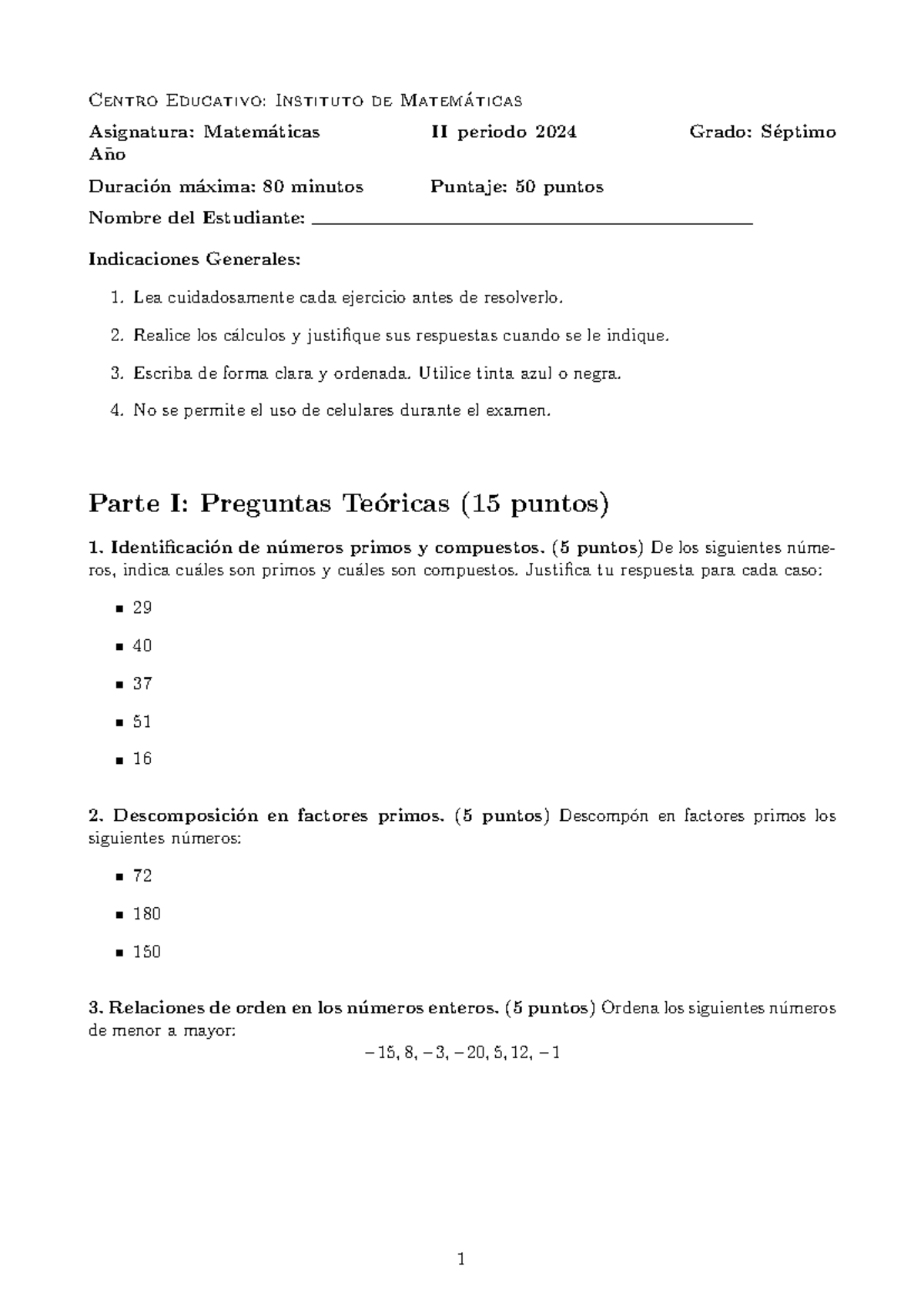 Practicas y Exámenes Octavo 2024 - Centro Educativo: Instituto de Matem ...