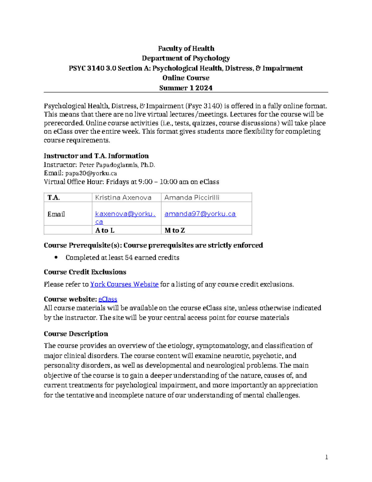 Course.3140 3.0 - Summer 1 2024 - Faculty of Health Department of ...