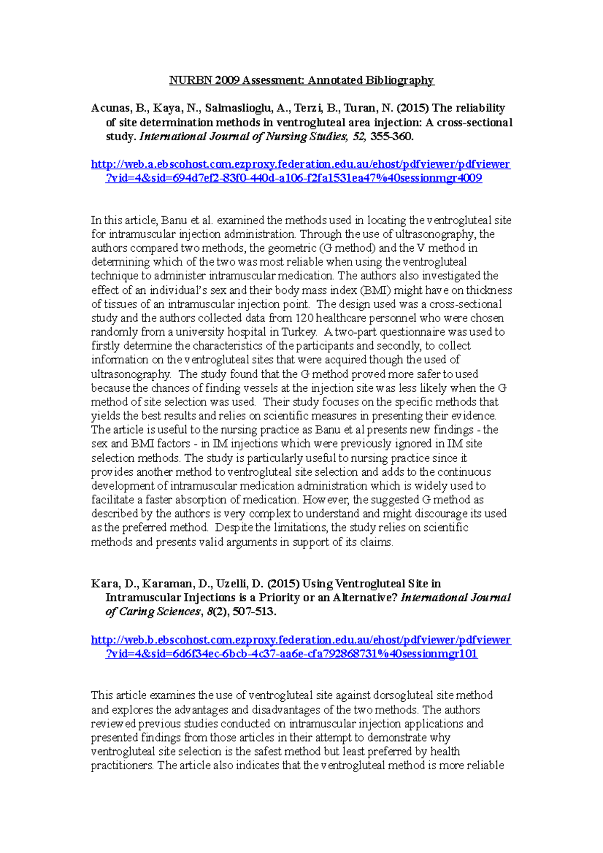 NURBN2000 Assessment task 1 Annotated Bibliography - NURBN 2009 ...