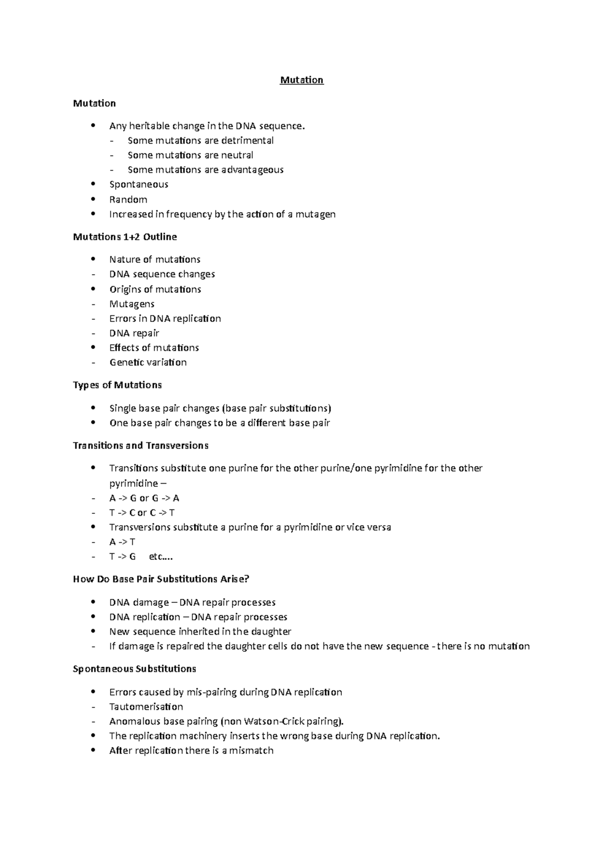 Mutation - Lecture notes 1 - Mutation Mutation Any heritable change in ...