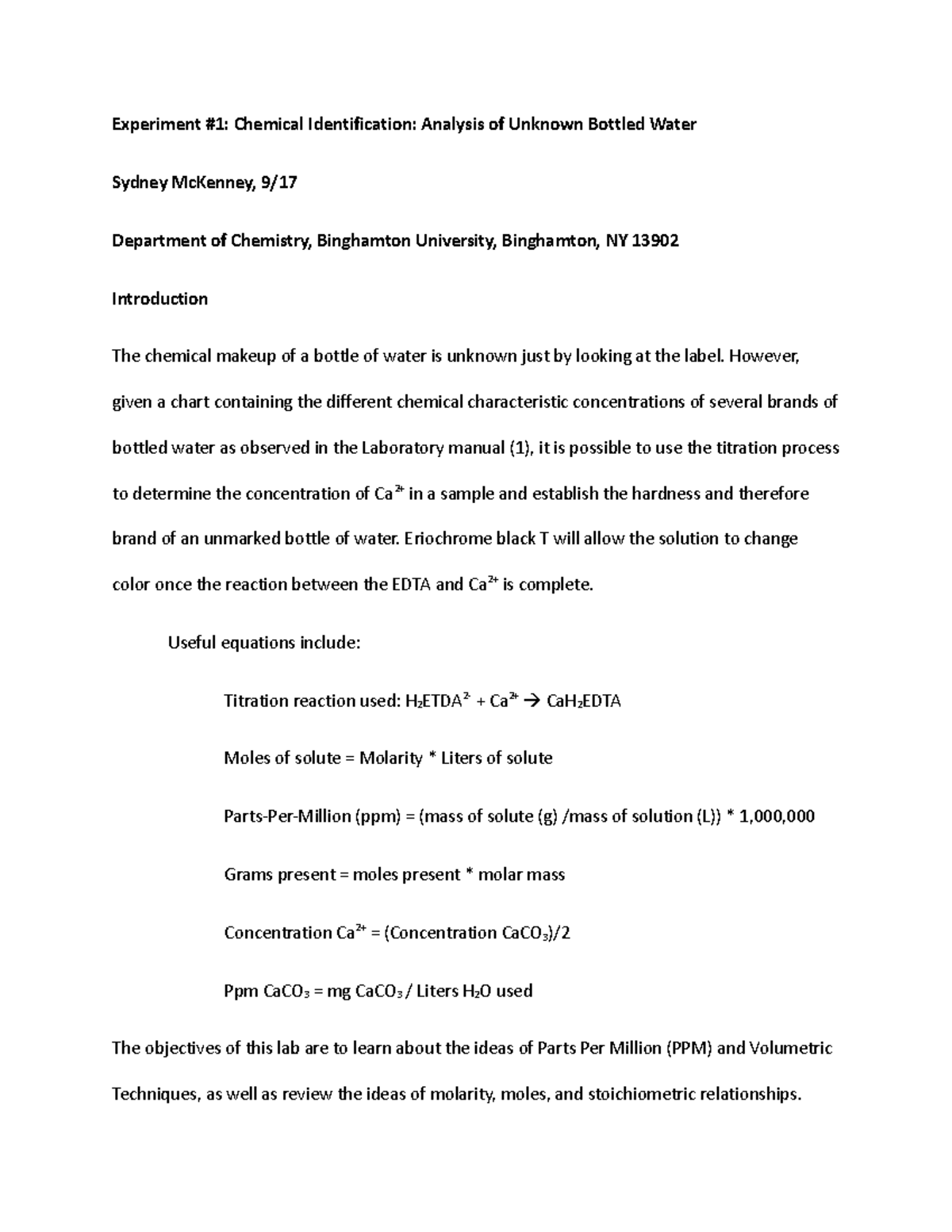 Mc Kenney Sydney Chem Lab Final 01 - Experiment #1: Chemical ...