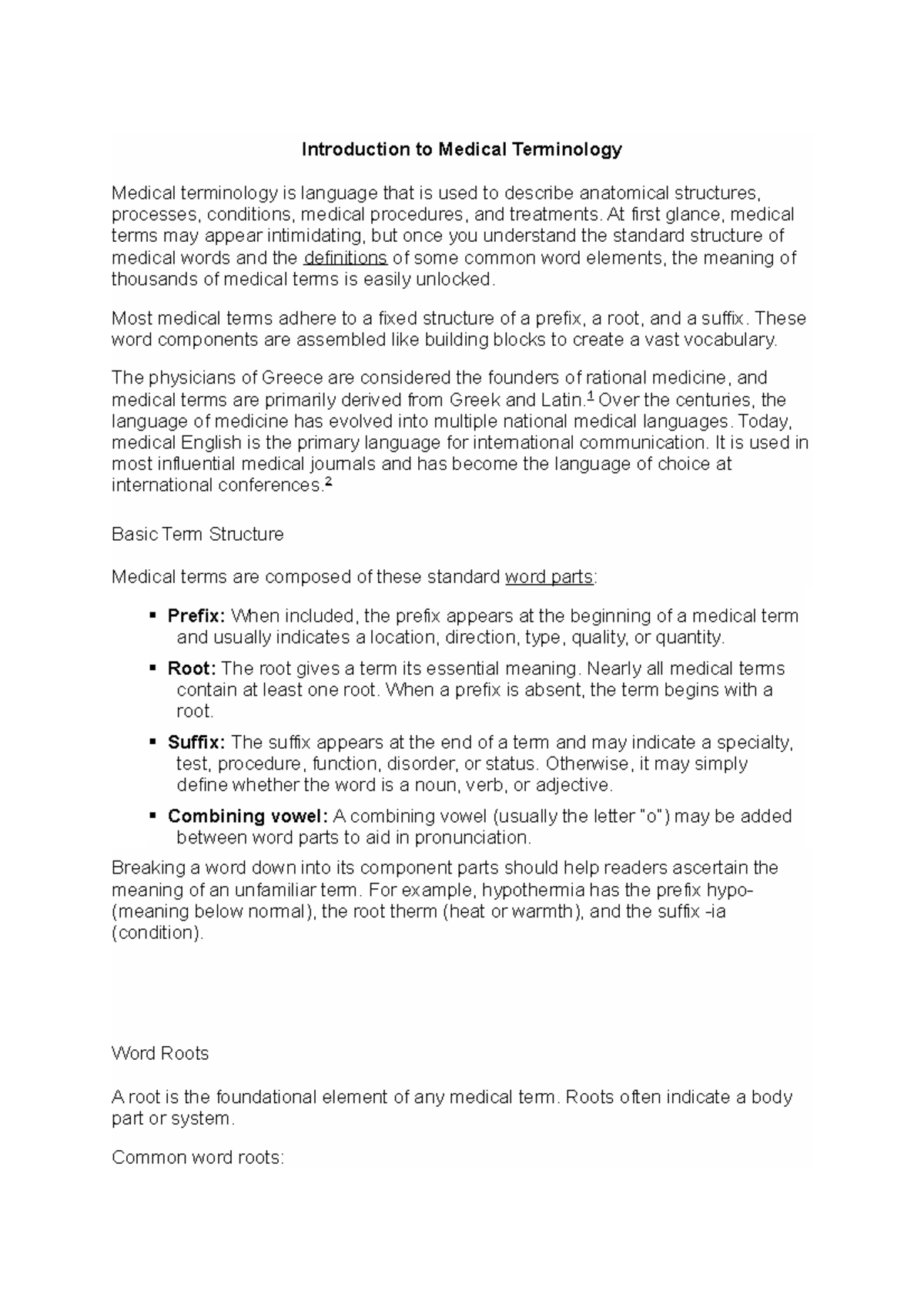 Introduction to Medical Terminology - Introduction to Medical ...