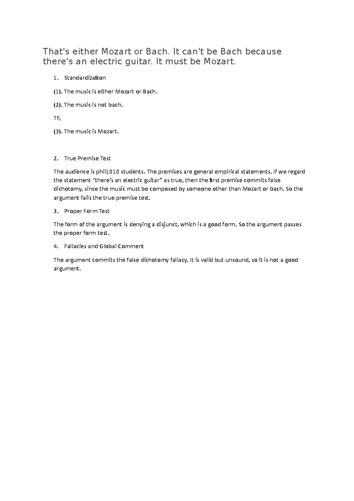 Proposition argument example (Bach & Mozart) - That's either Mozart or ...