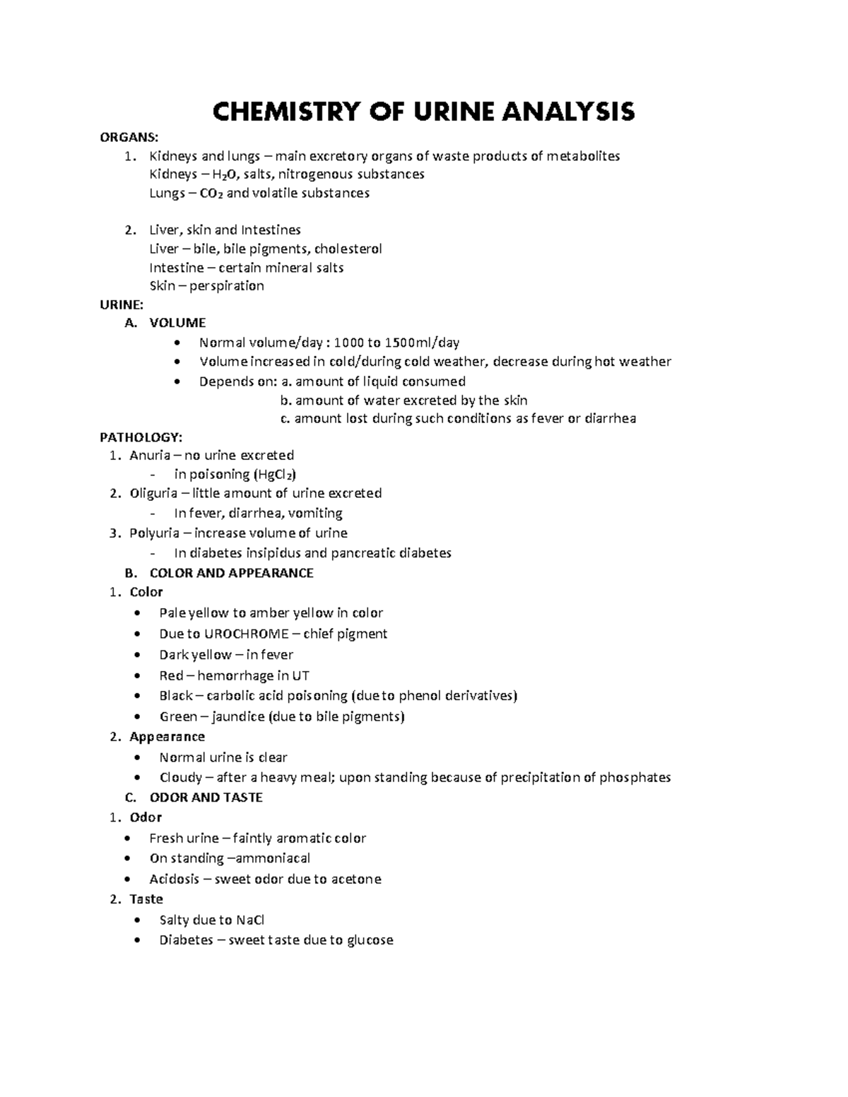 Urine - CHEMISTRY OF URINE ANALYSIS ORGANS: Kidneys and lungs – main ...