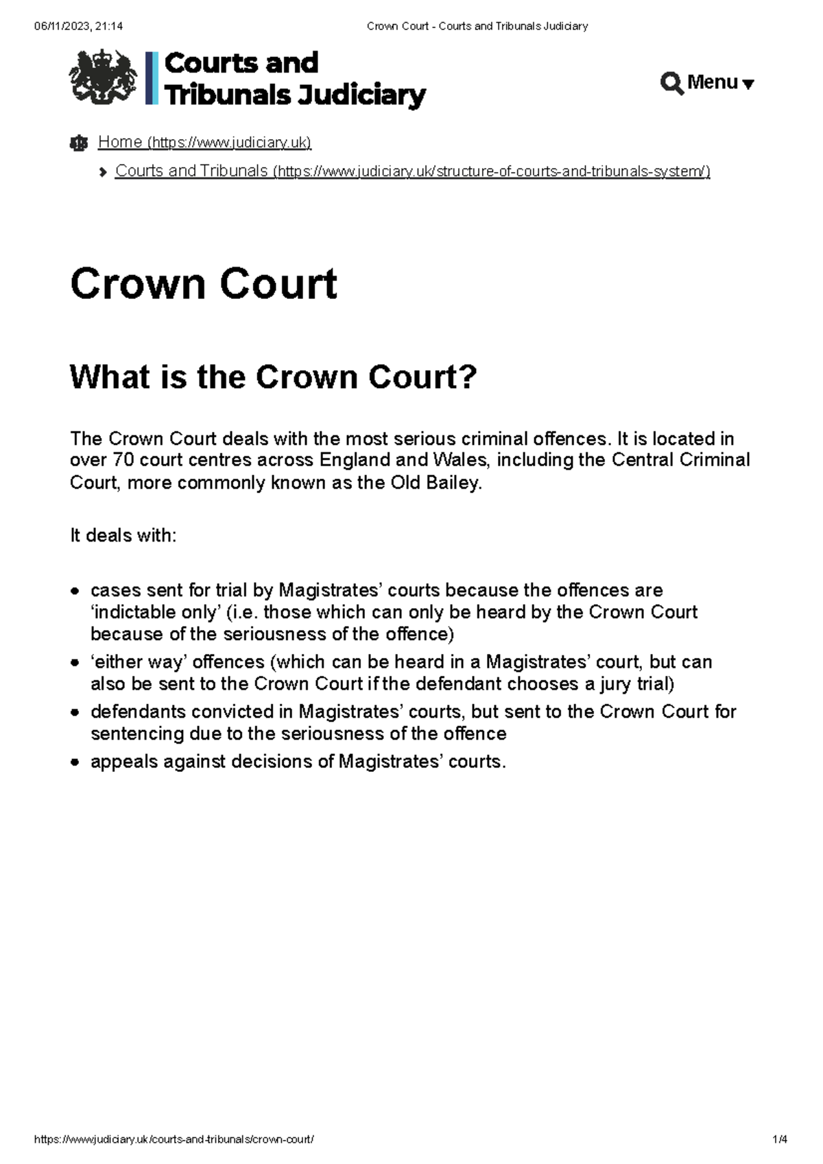 Crown Court - Courts and Tribunals Judiciary - 06/11/2023, 21:14 Crown ...
