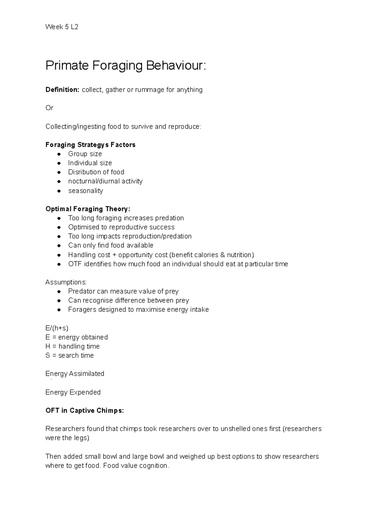 Primate Foraging Behaviour - Week 5 L Primate Foraging Behaviour ...