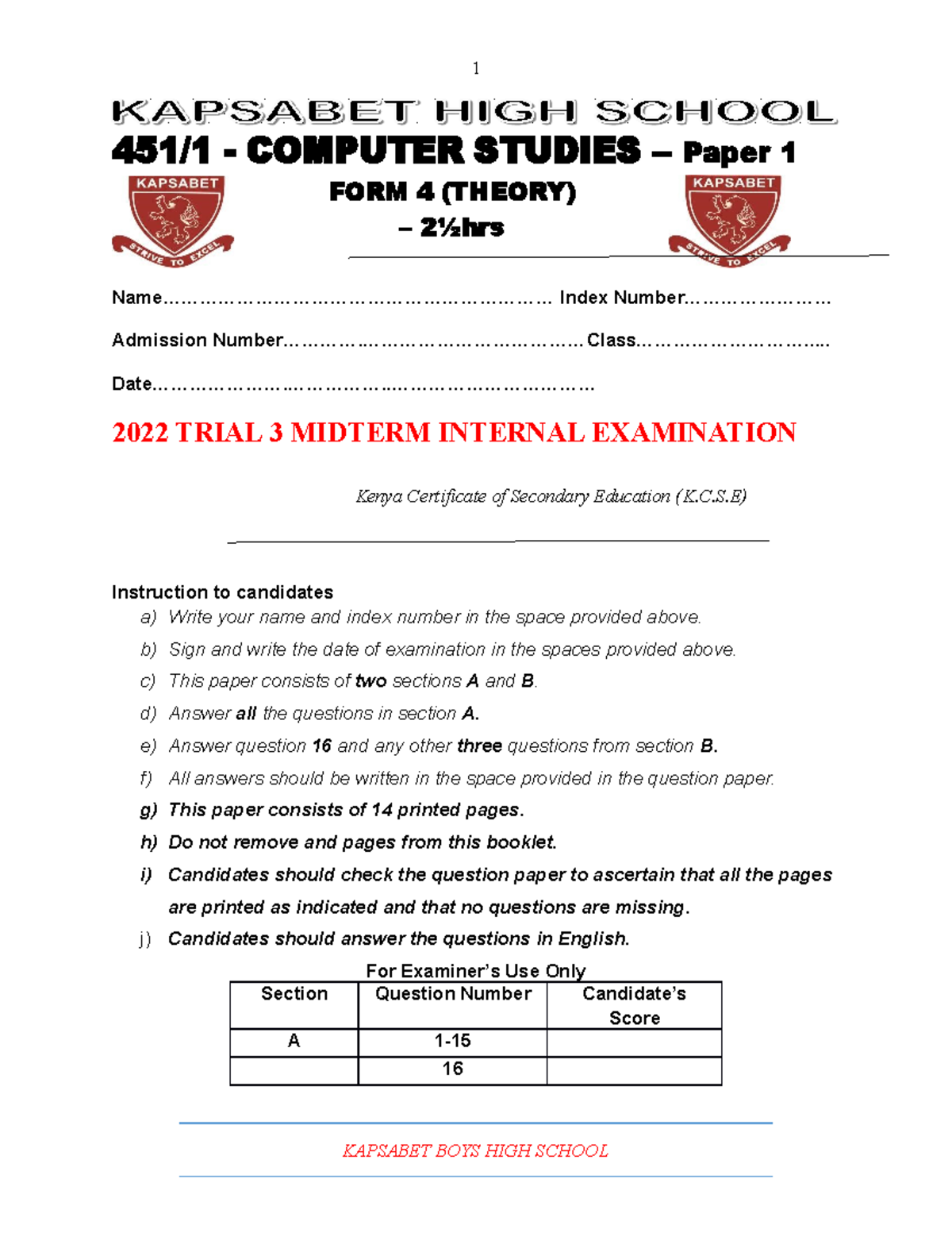 COMP-P1-QNS - Good - 451/1 - COMPUTER STUDIES – Paper 1 FORM 4 (THEORY ...