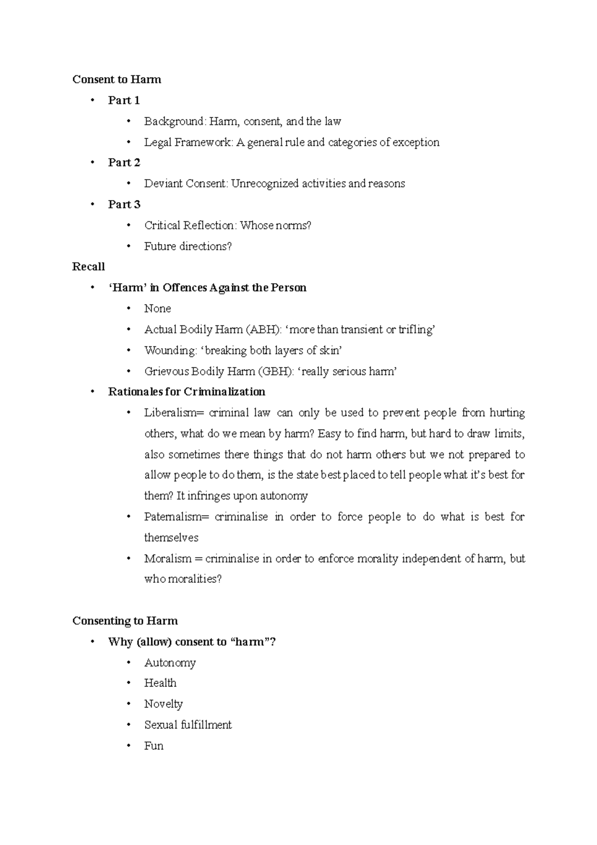 Consent to Harm notes - Consent to Harm - Part 1 - Background: Harm ...
