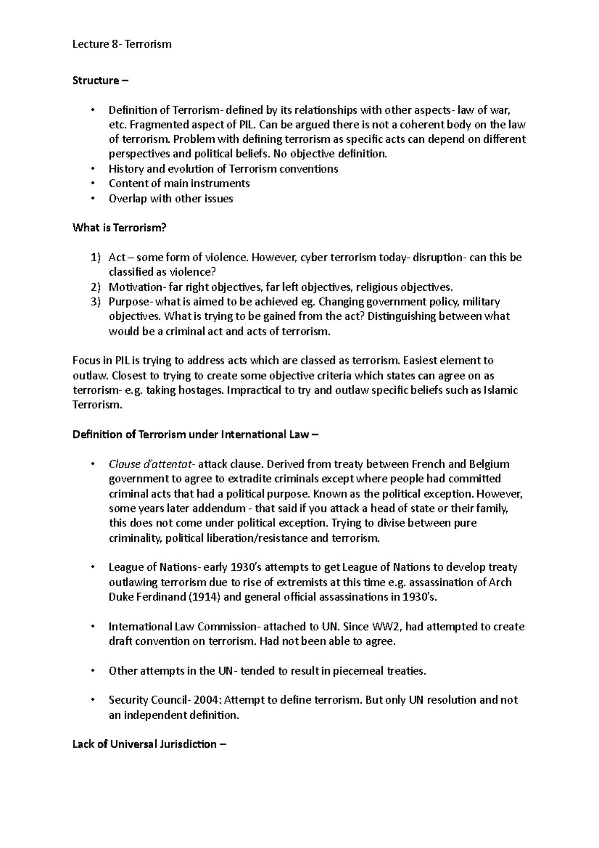 Lecture 8- Terrorism - Structure – Definition of Terrorism- defined by ...