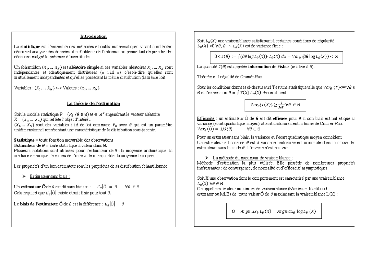 Synthèse de stats - Résumé des formules - Introduction La statistique ...