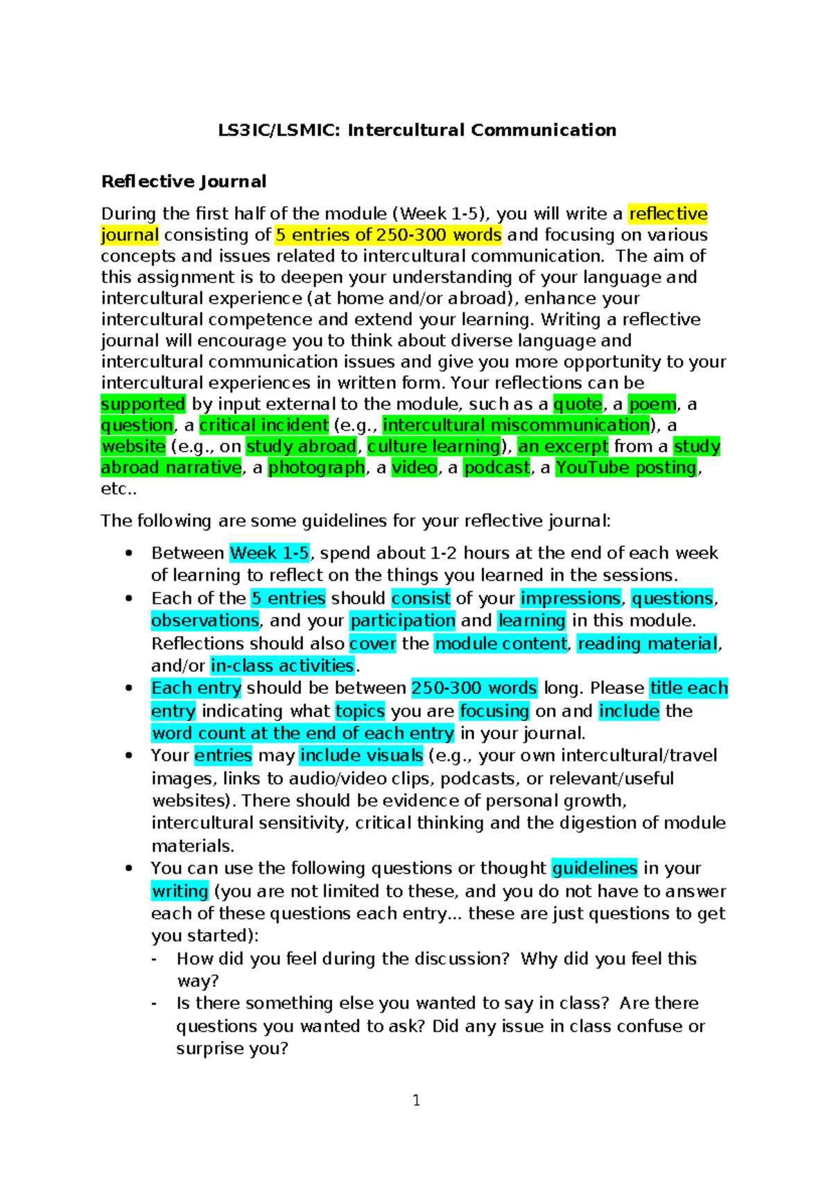 LS3IC Reflective Journal Brief - LS3IC/LSMIC: Intercultural ...