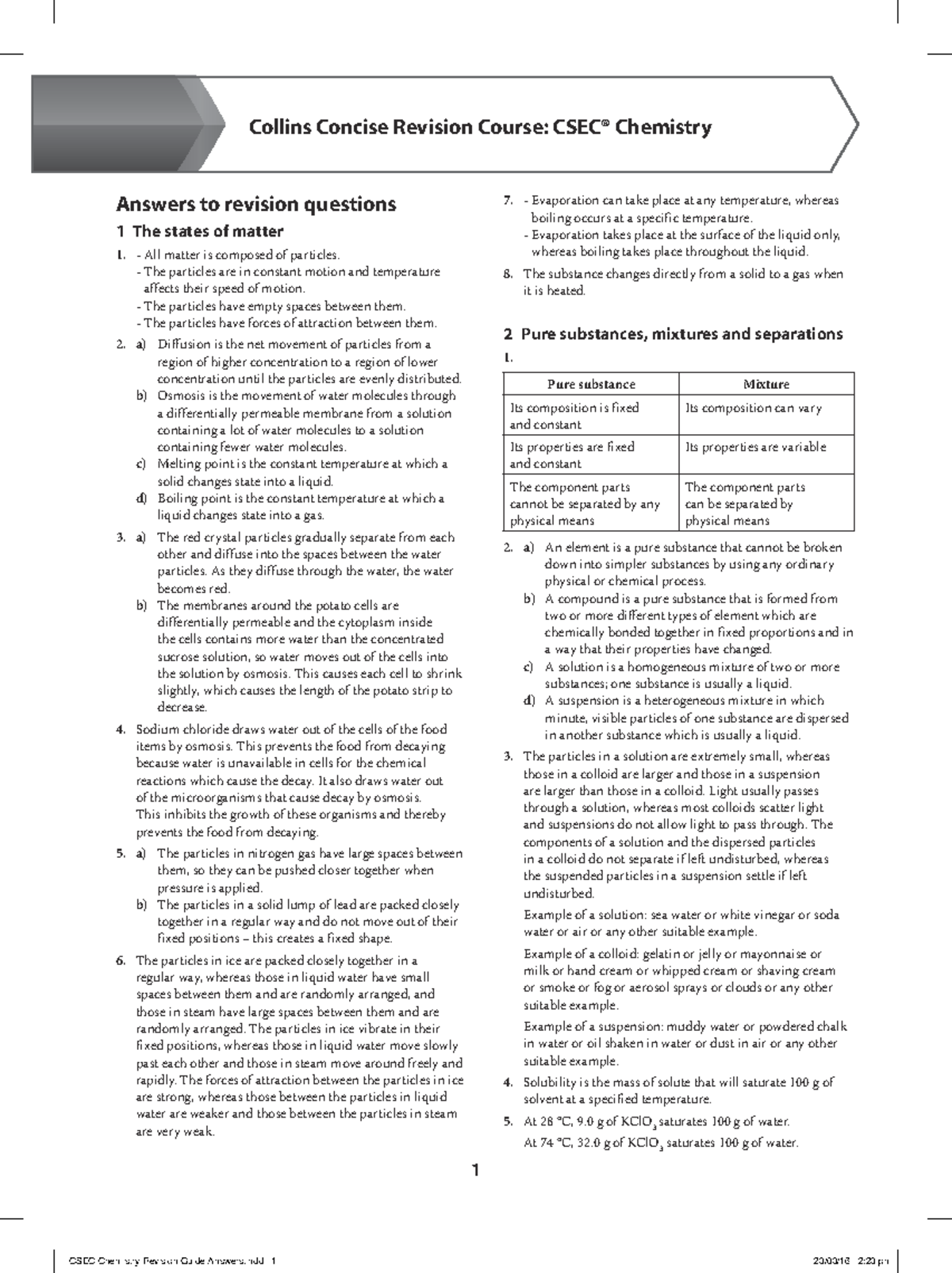 CSEC Chemistry Revision Guide Answers - 1 Collins Concise Revision ...